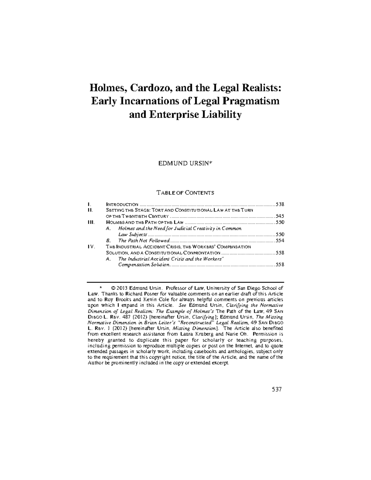 Holmes Cardozo and the Legal Realists Early Incarnations of Le - Holmes ...