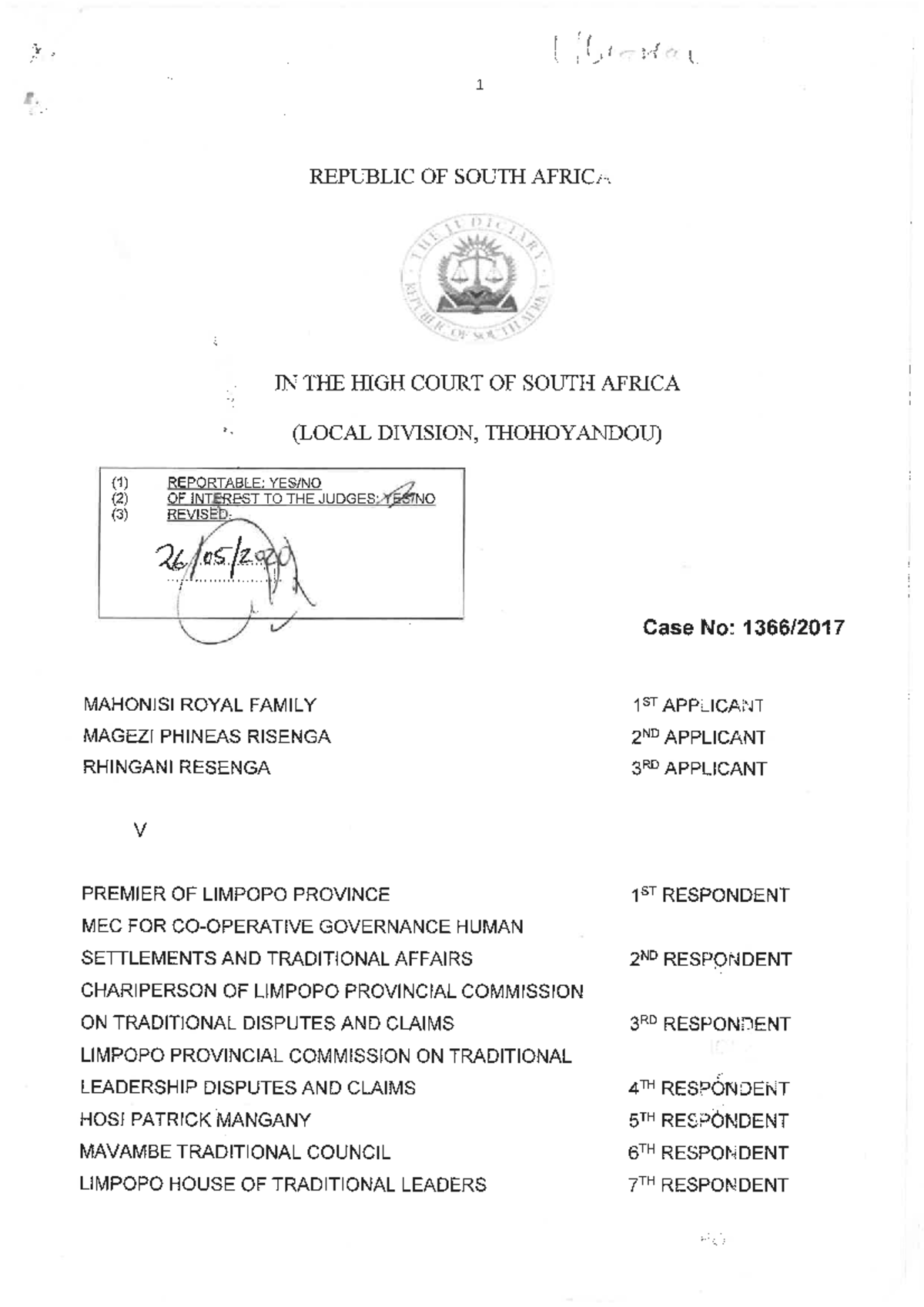 Mahonisi case law - 11, Hal 1 REPUBLIC OF SOUTH AFRICA Have HOMELAND IN ...