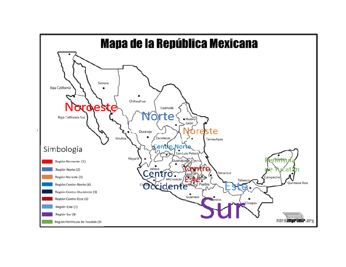 Mapa de regiones y Entidades federativas - Entidad federativa ExtensiÛn ...