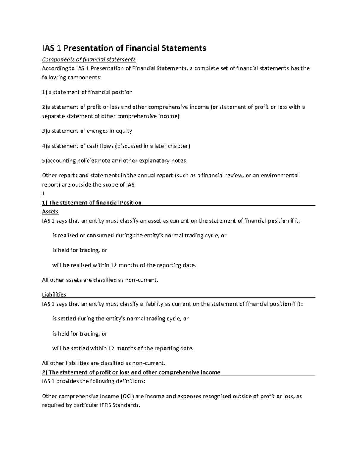 IAS 1 presentation - Self study - IAS 1 Presentation of Financial ...