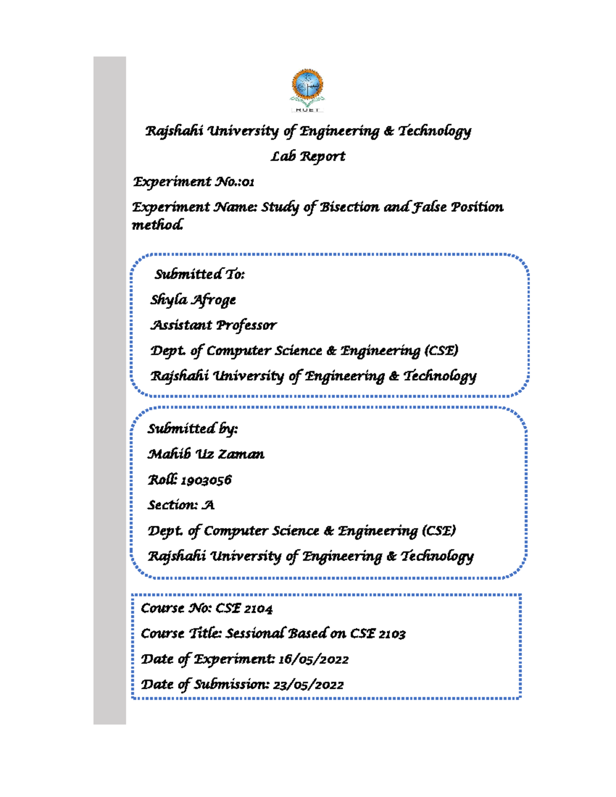 Bisection Method Rajshahi University Of Engineering And Technology Lab