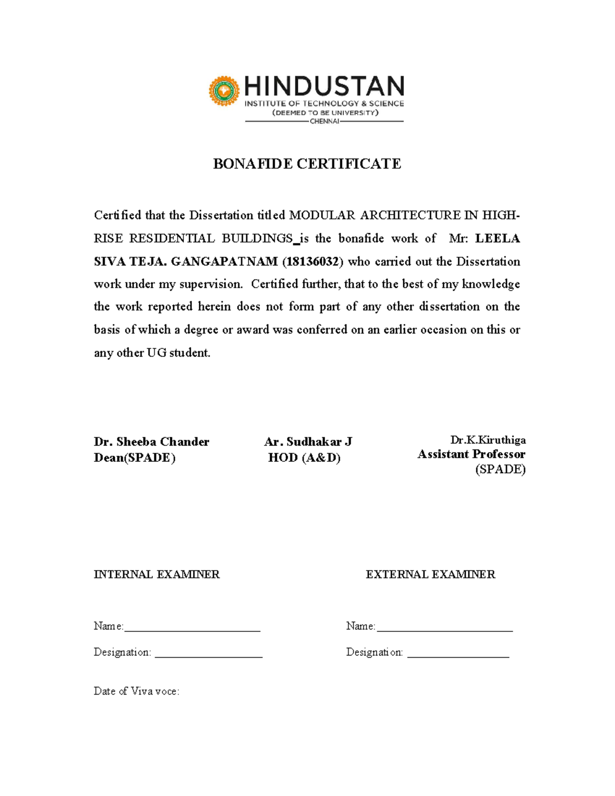 2qerdf - deqwrrd - BONAFIDE CERTIFICATE Certified that the Dissertation ...