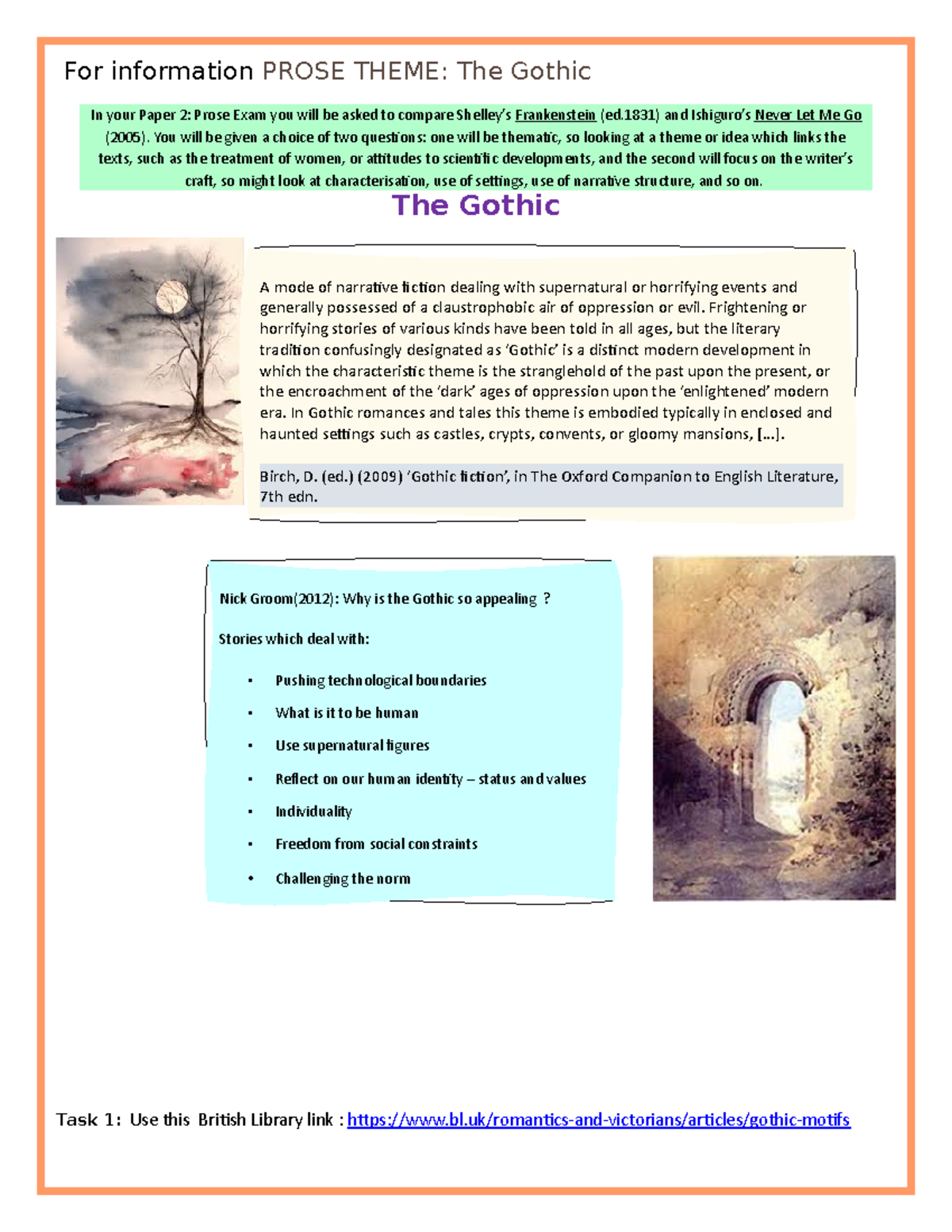 A Whistle Stop Tour of Gothic Fiction - The Gothic Task 1: Use this ...