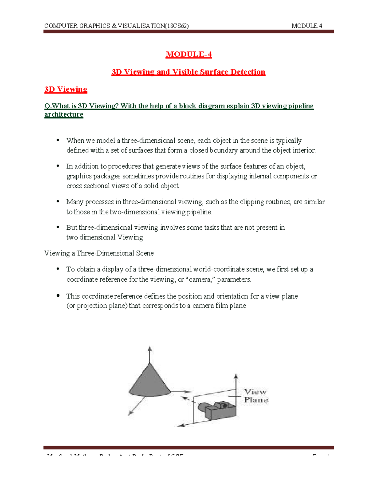 CG Module 4 Notes - 3D Viewing MODULE- 3D Viewing and Visible Surface ...