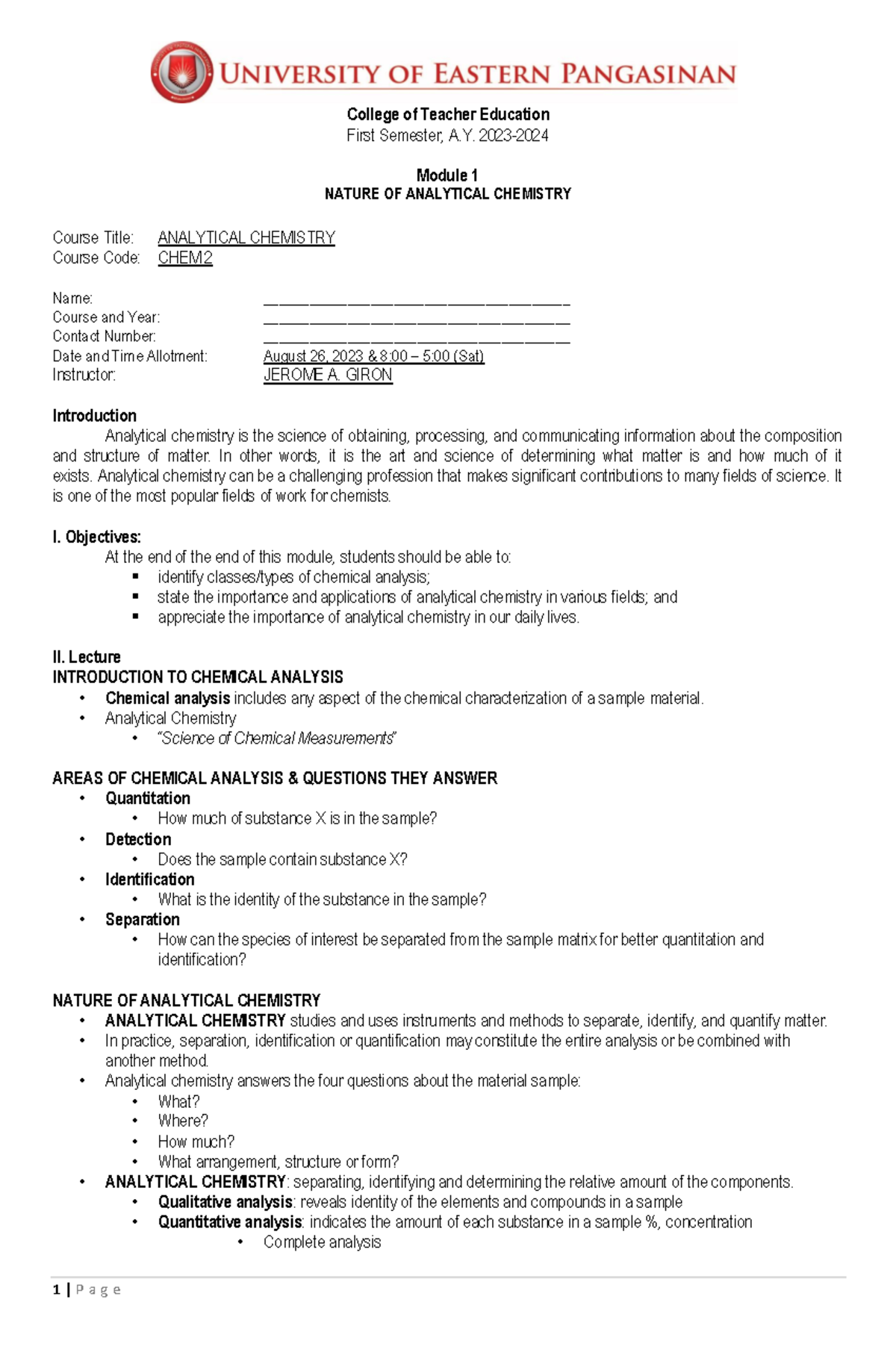 Mod1 Chem2 - modules organic chemistry - College of Teacher Education First Semester, A. 2023 ...