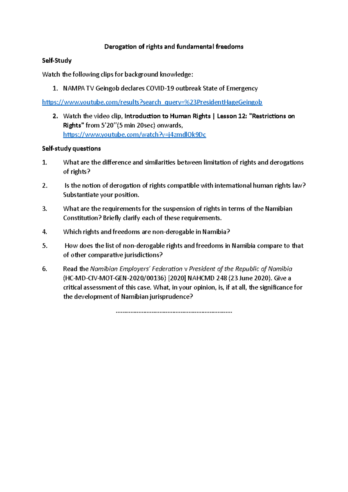 Derogation of rights and fundamental freedoms - Derogation of rights ...