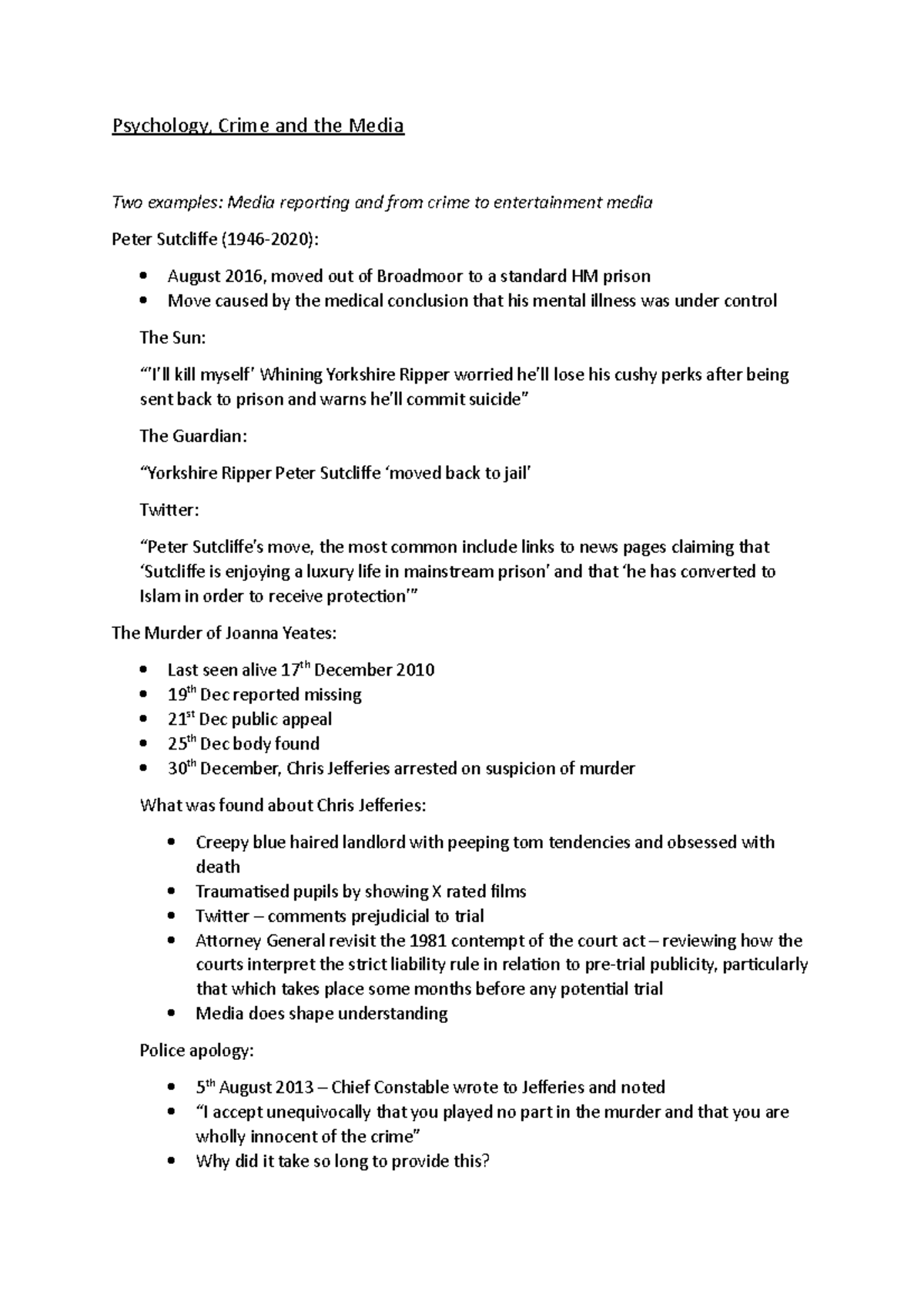 Psychology crime and the media - Psychology, Crime and the Media Two ...