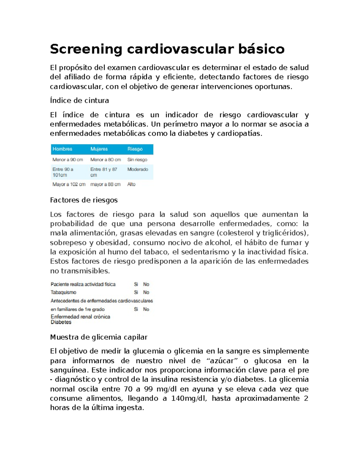 Screening cardiovascular básico - Screening cardiovascular básico El ...