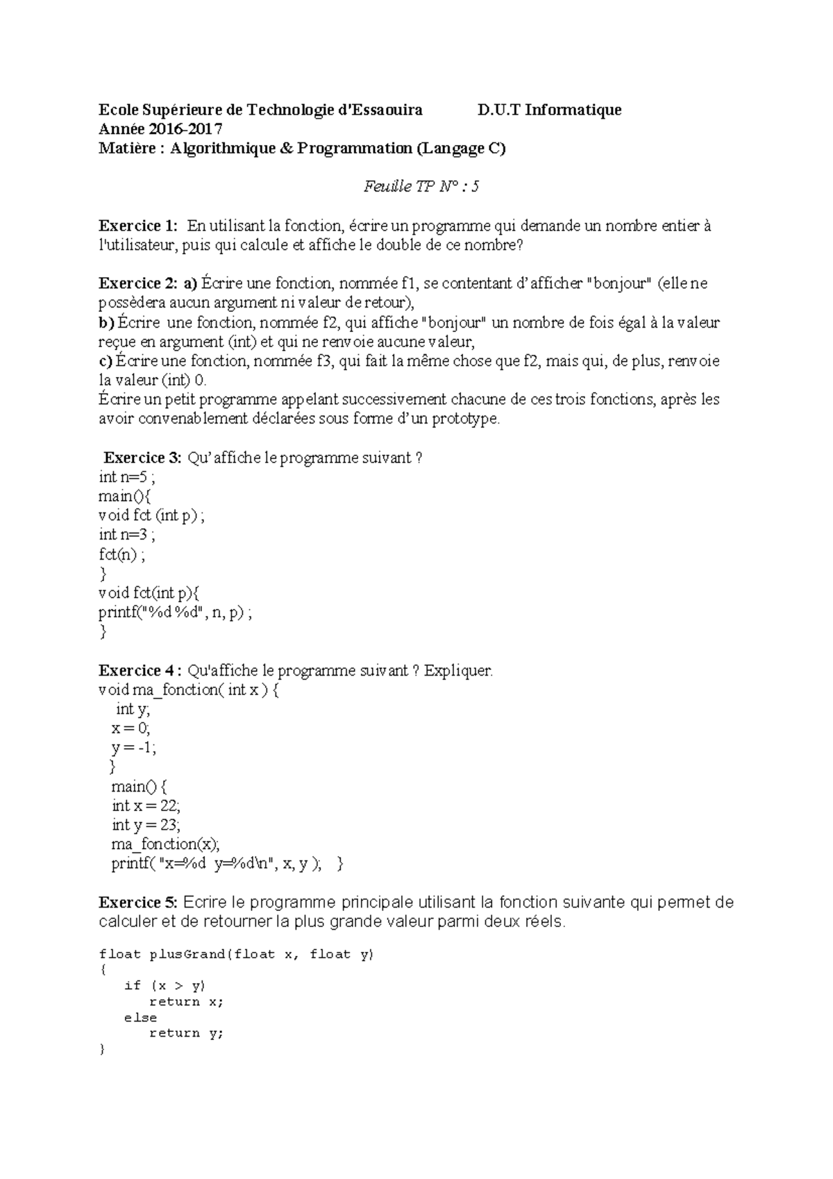 Algorithmique Programmation - Ecole Supérieure de Technologie d ...