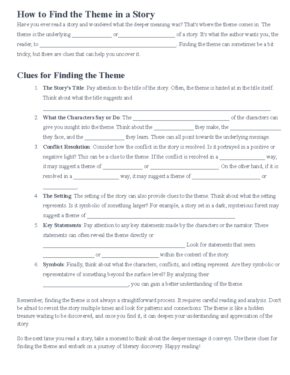Theme Overview Quick Reference - How to Find the Theme in a Story Have ...