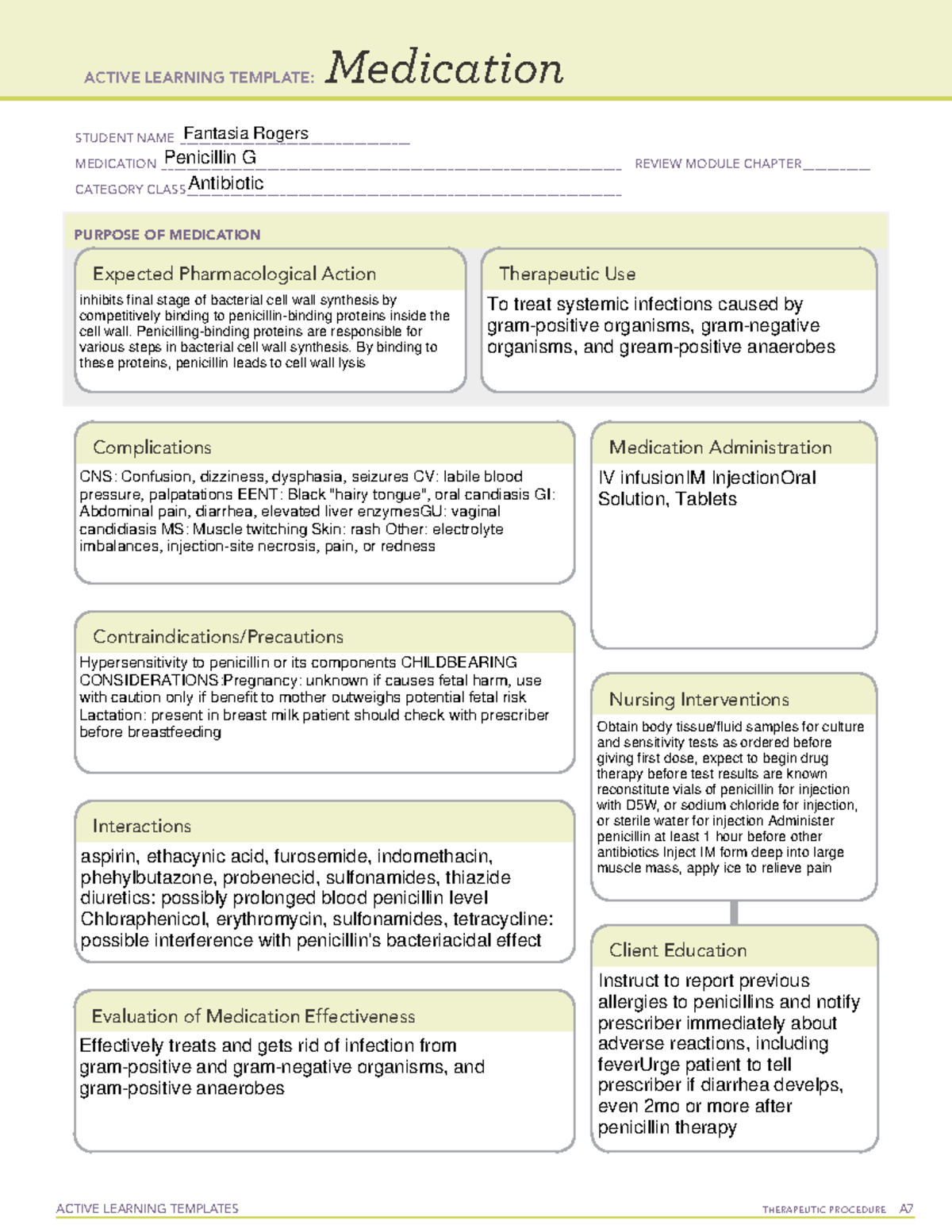 Penicillin ACTIVE LEARNING TEMPLATES THERAPEUTIC PROCEDURE A