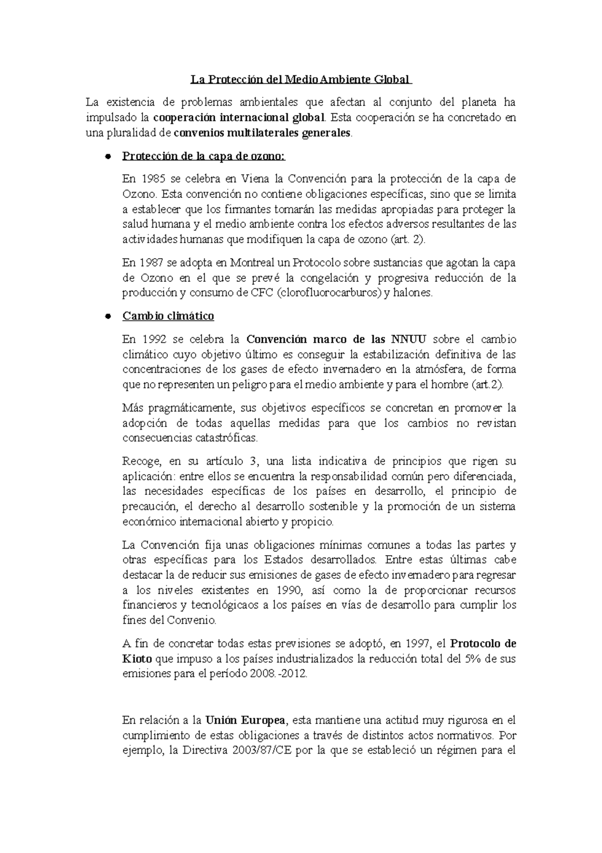 La Protección del Medio Ambiente y la lucha contra el Cambio Climático ...