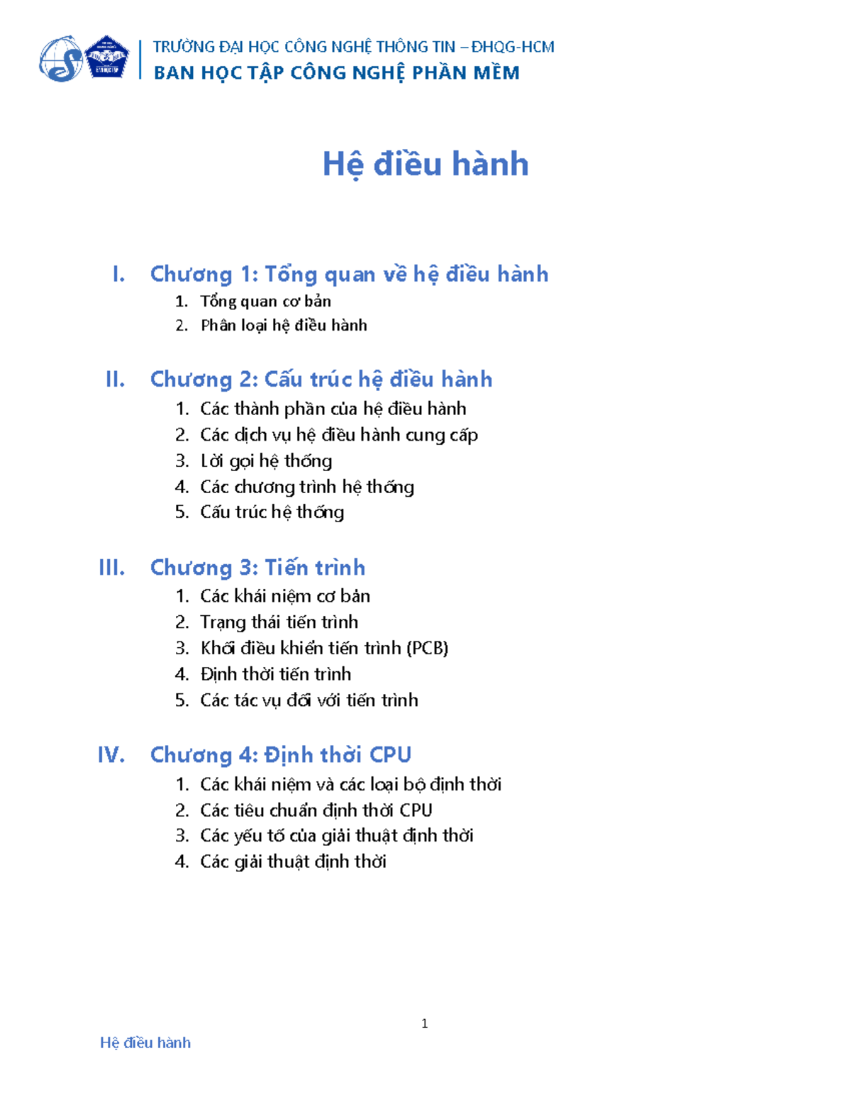 Bhtcnpm SWM HDH GK 2022 2023 - 1 ####### BAN HỌC TẬP CÔNG NGHỆ PHẦN MỀM Hệ điều hành I. Chương 1 ...