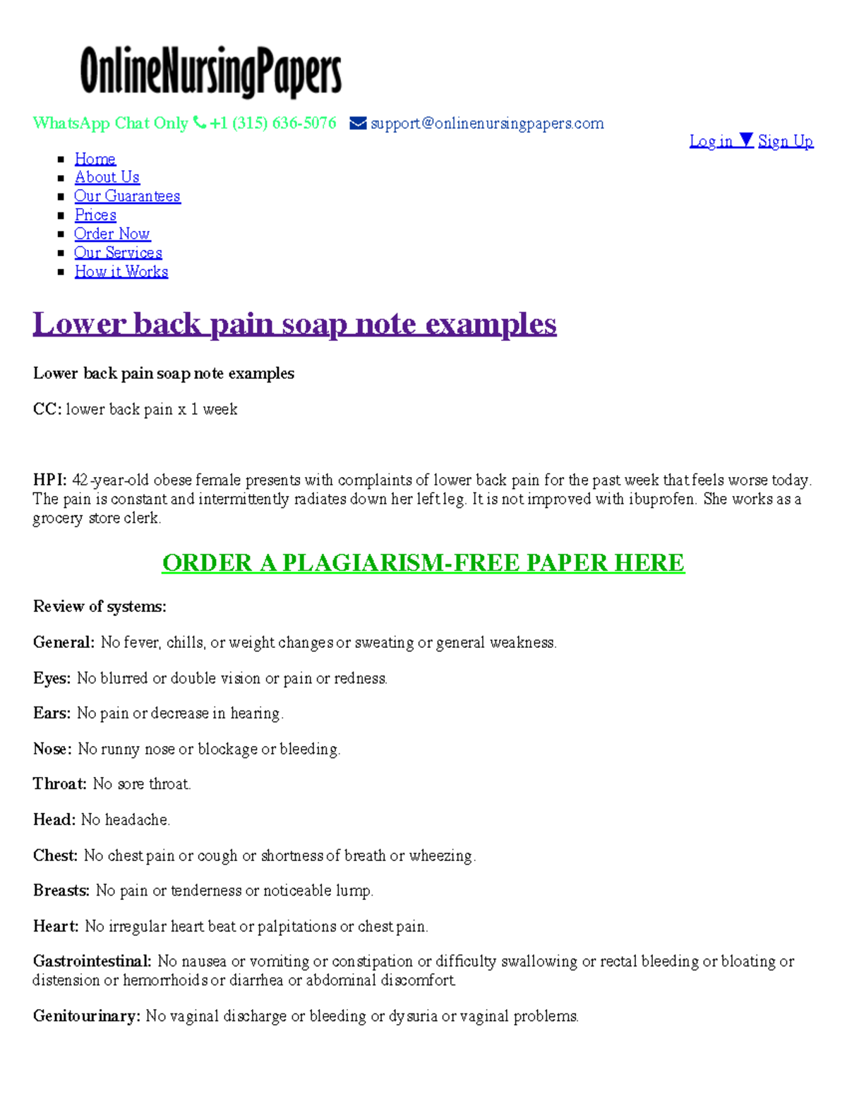 Low Back Pain SOAP Note - Medsurg nursing courses covering midterm and ...