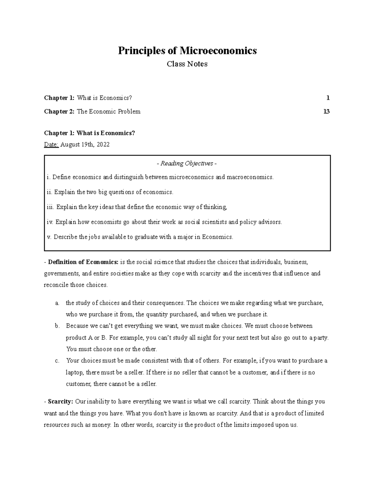 Principles of Microeconomics Class Notes - Principles of Microeconomics ...