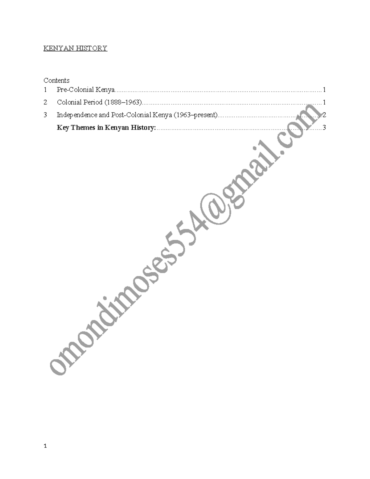 Kenyan History - KENYAN HISTORY Contents 1 Pre-Colonial - Studocu