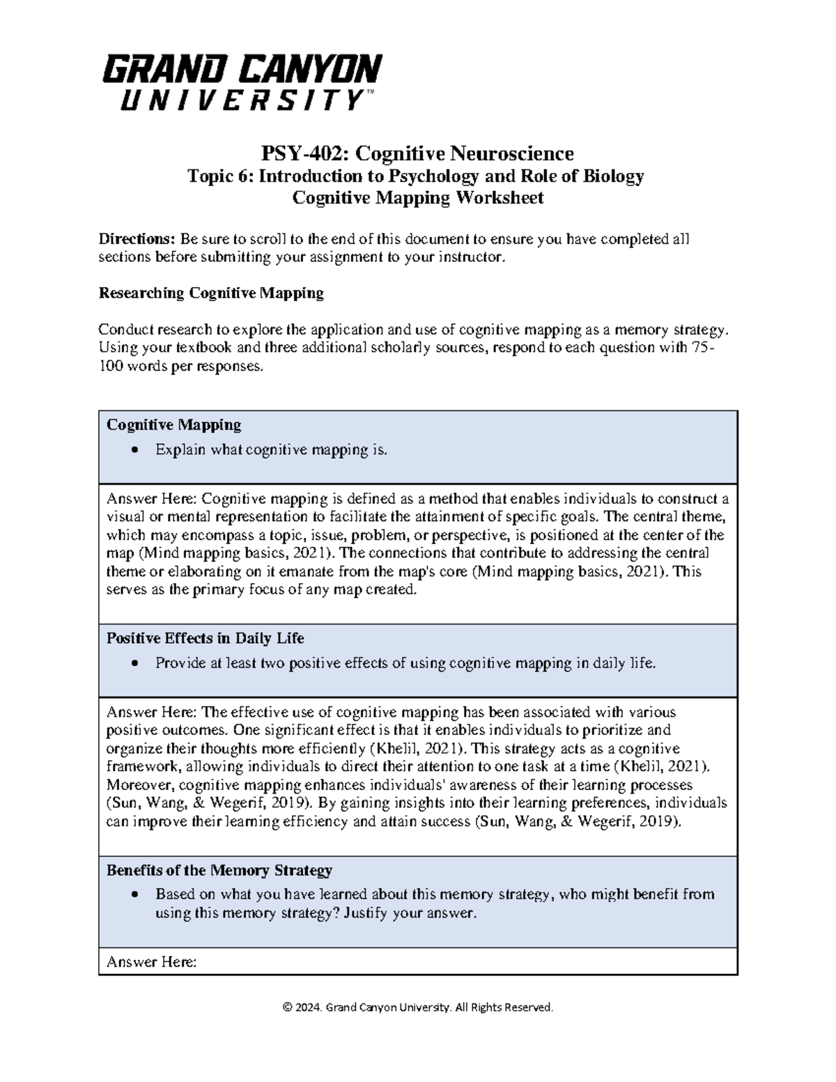 PSY 402 RS T6Cognitive Mapping Worksheet - PSY- 402 : Cognitive ...