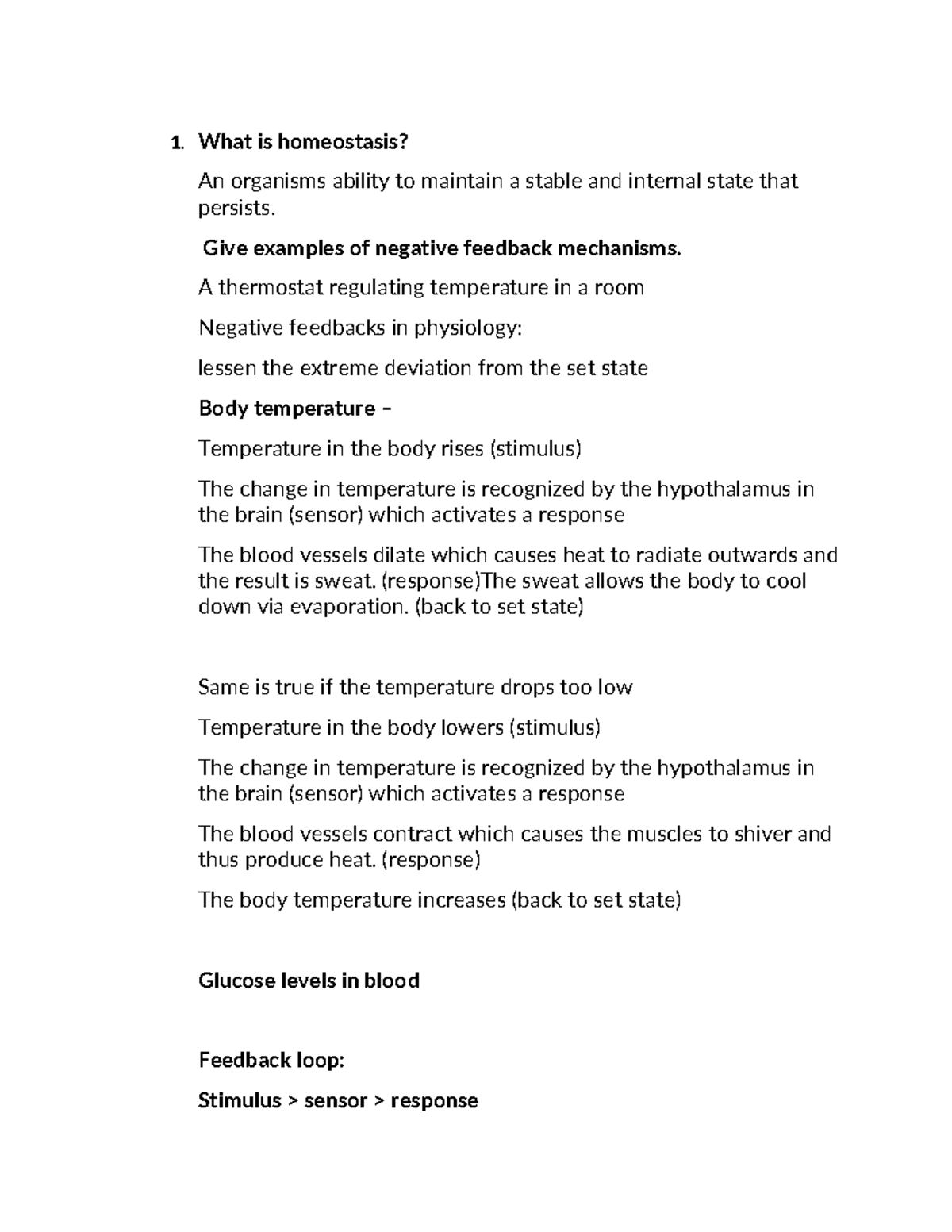 Unit 3 Study Guide - Homeostasis, negative feedback mechanisms ...