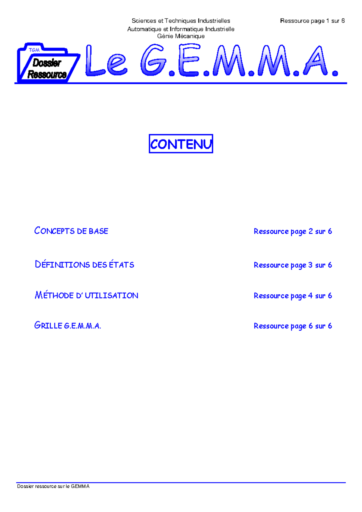 Dossier ressource sur le Gemma - Sciences et Techniques Industrielles Ressource page 1 sur 6 ...
