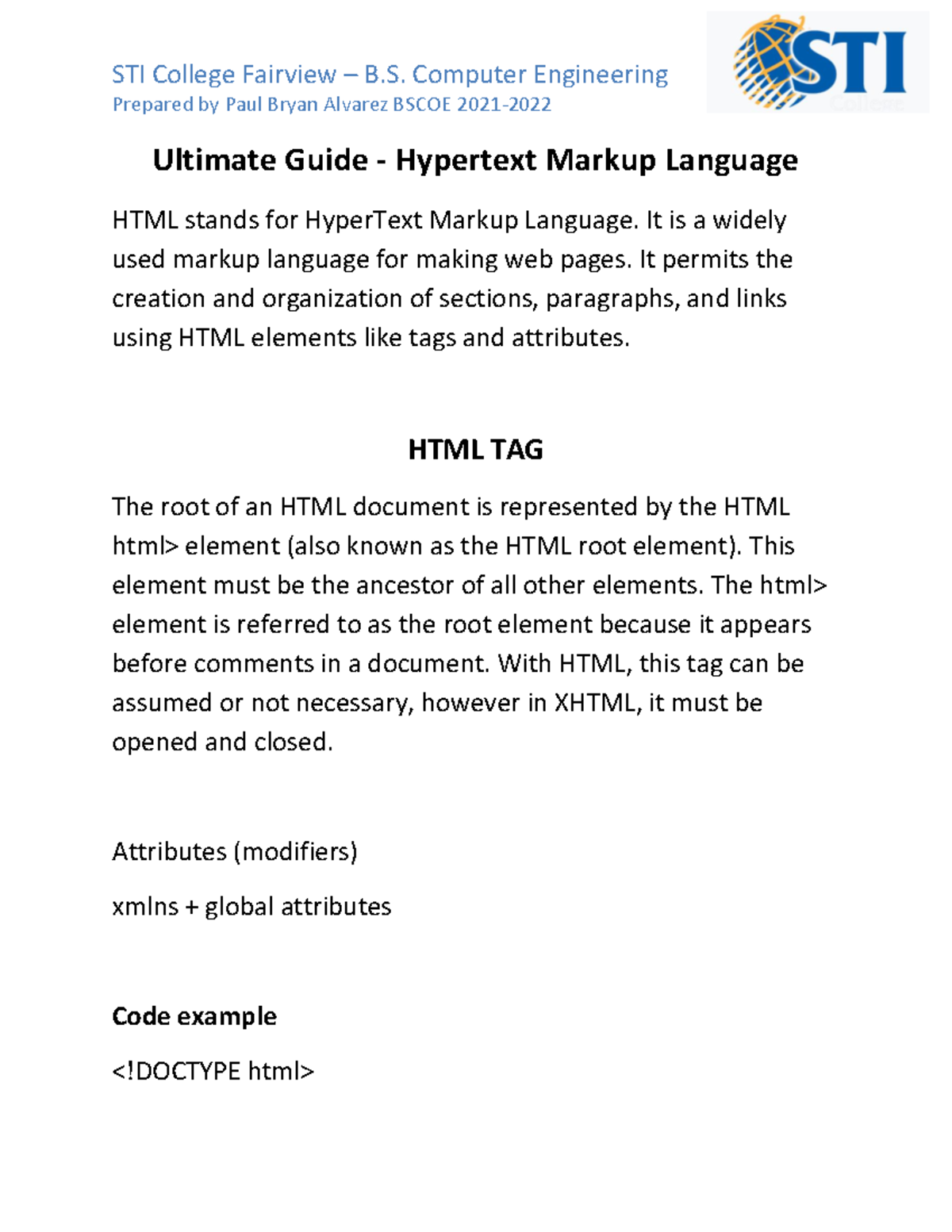 Ultimate Guide - Hypertext Markup Language - Prepared by Paul Bryan ...