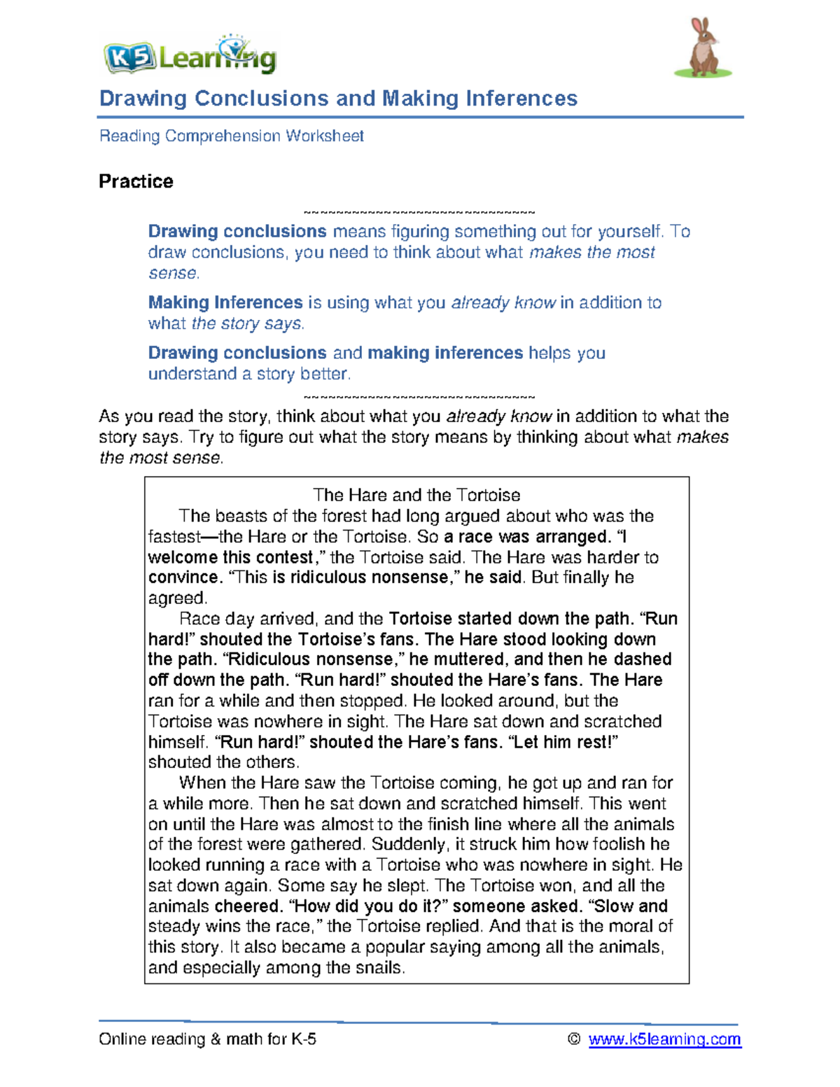 Grade 5 conclusions inferences c - Online reading & math for K-5 ...