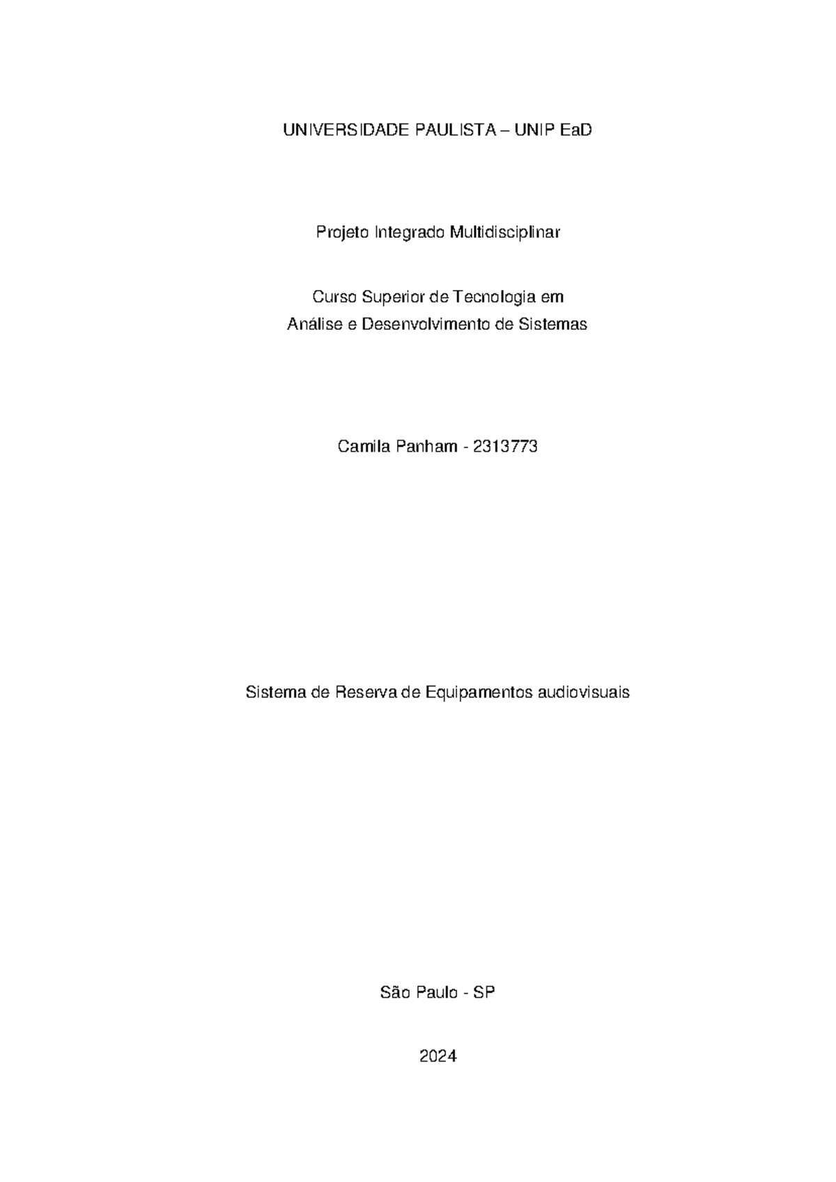 PIM V Camila Panham - UNIVERSIDADE PAULISTA – UNIP EaD Projeto ...