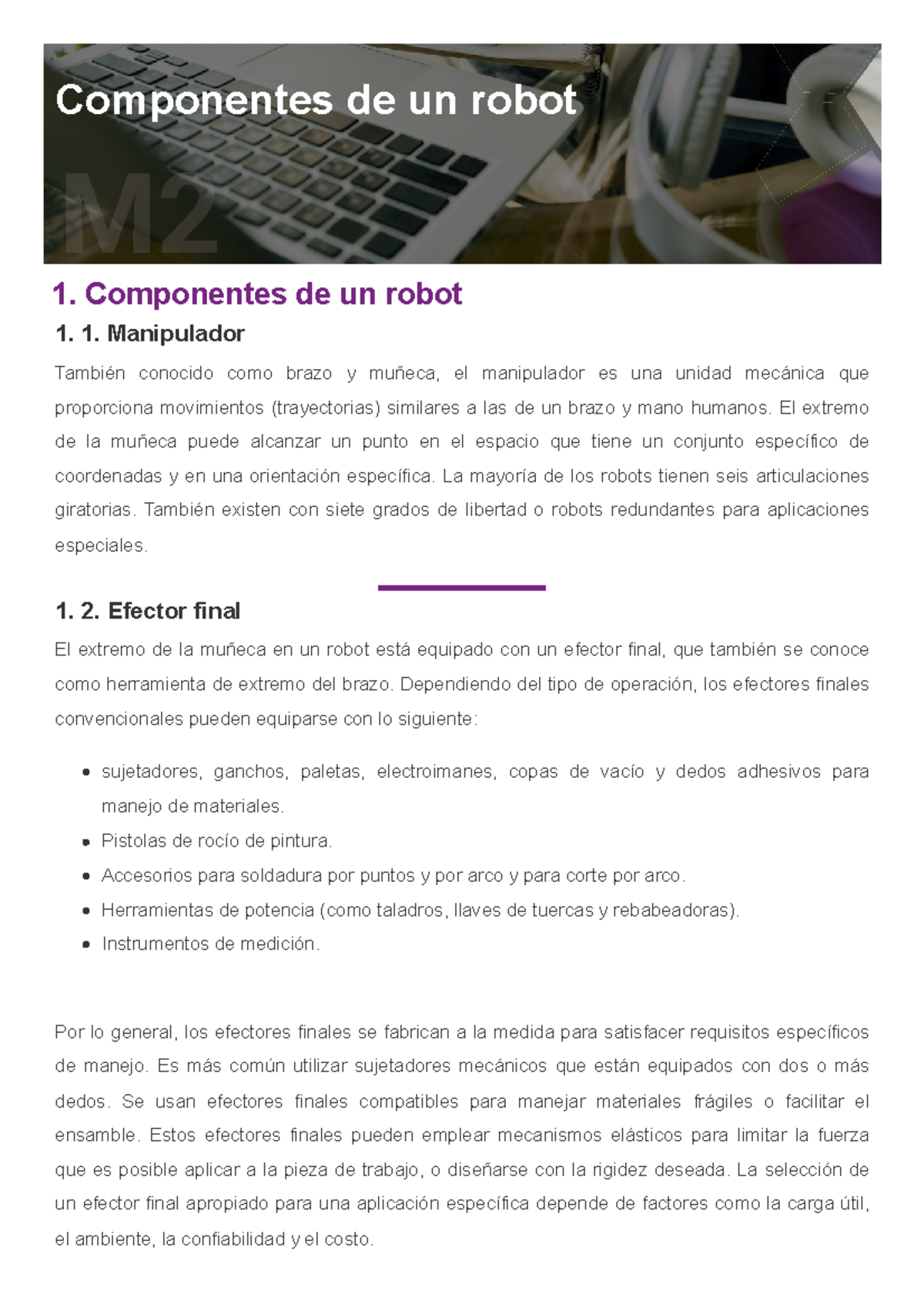 Módulo 2 - Lección 3 - Componentes de un robot 1. Componentes de un ...