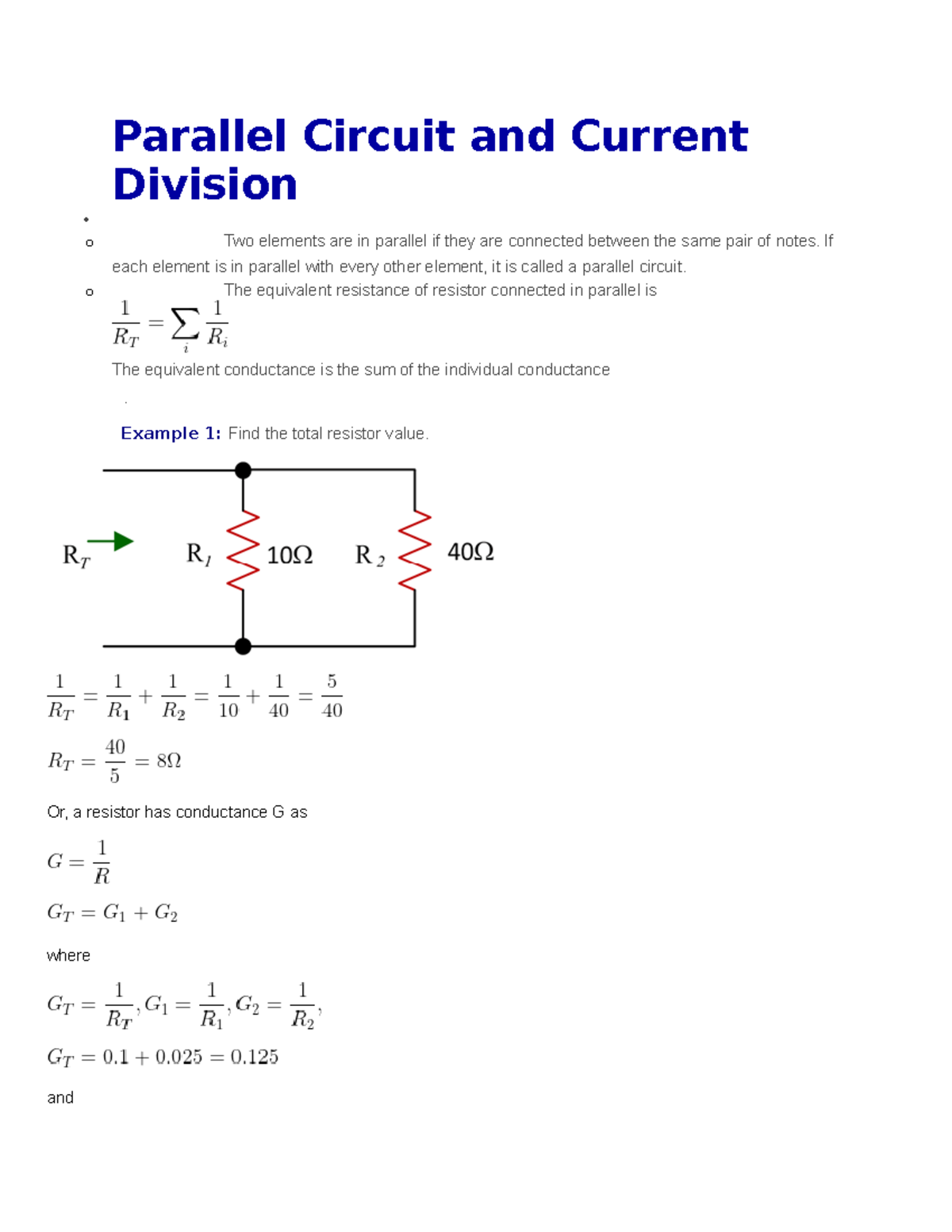 3. Parallel Circuit and Current Division.docx - Parallel Circuit and ...