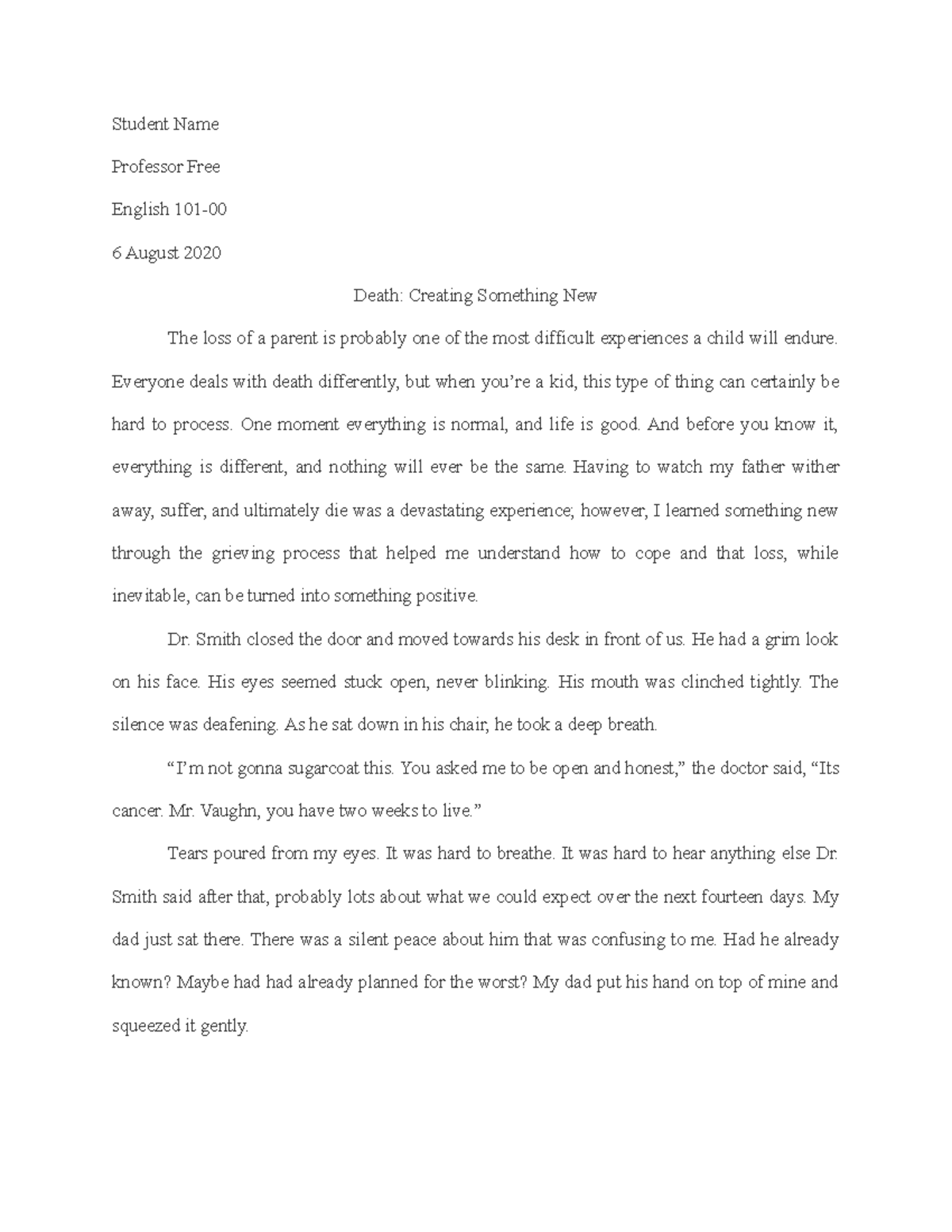 Sample Literacy Narrative - Student Name Professor Free English 101- 6 ...