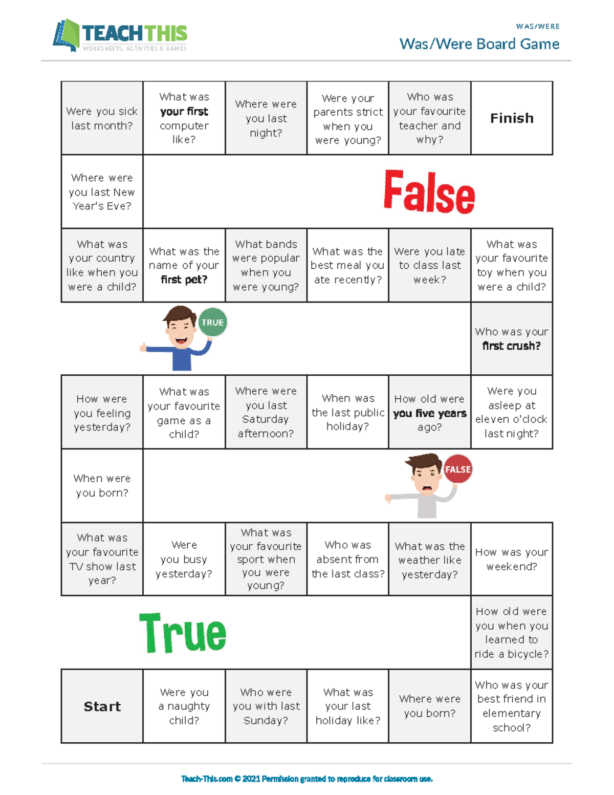Was vs Were boardgame - Actividad - WAS/WERE Was/Were Board Game Were ...