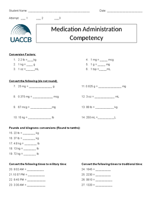 Med administration.Injections.IV Formal Skills Check List - Student ...