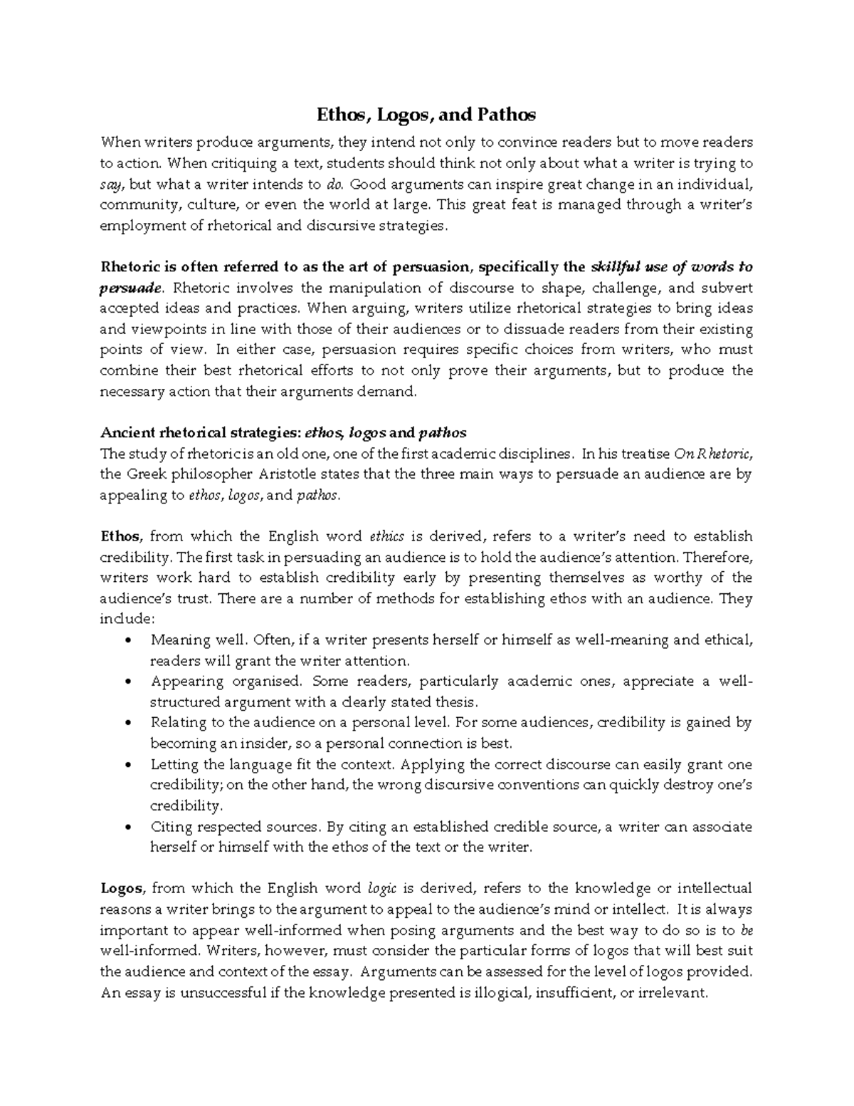 Ethospathoslogos - Writing styles - Ethos, Logos, and Pathos When ...