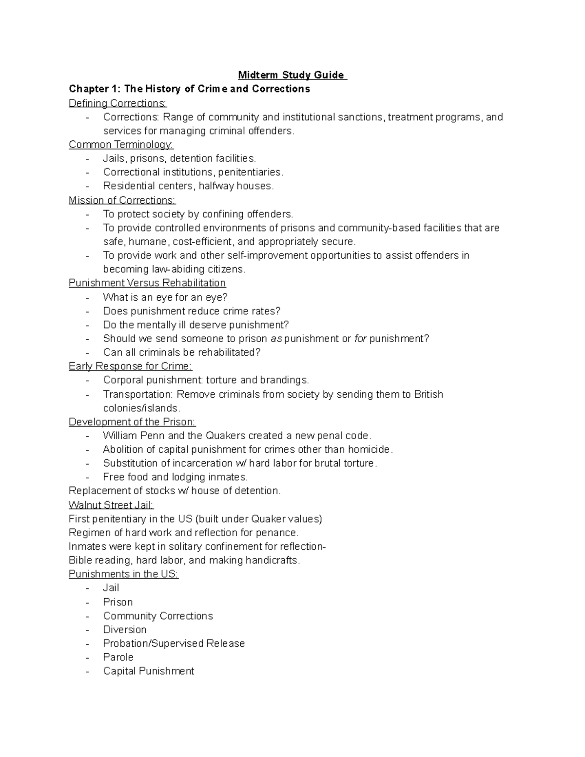 CJ 391 Study Guide- Corrections - Midterm Study Guide Chapter 1: The ...