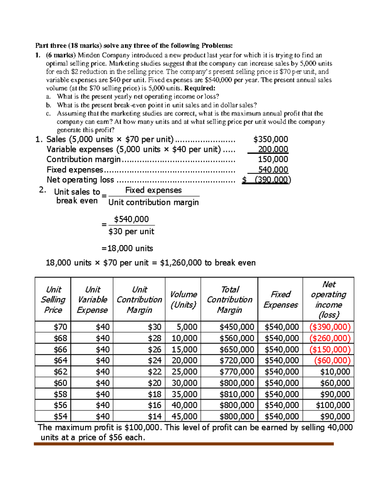 Exam paper Part three - Part three (18 marks) solve any three of the ...