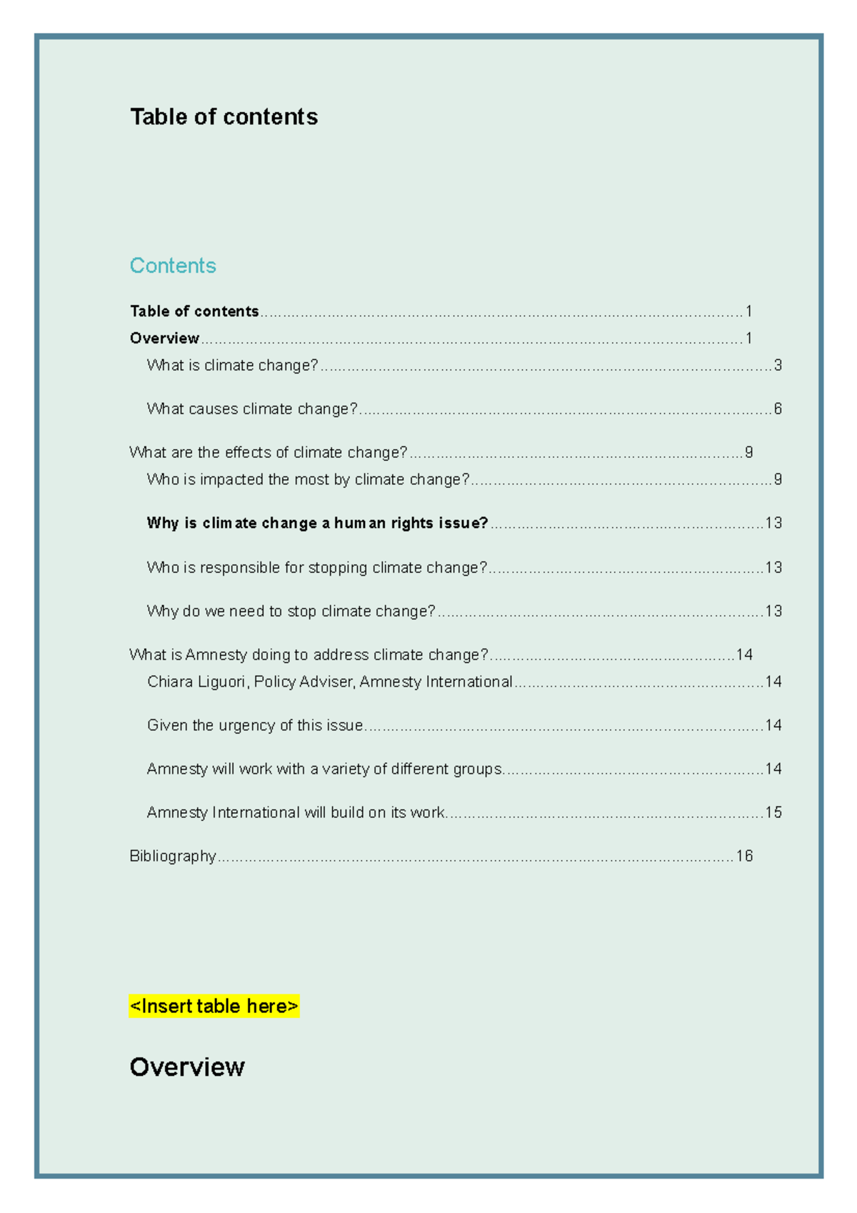 Climate Change - Practice - Table of contents It’s abundantly clear ...