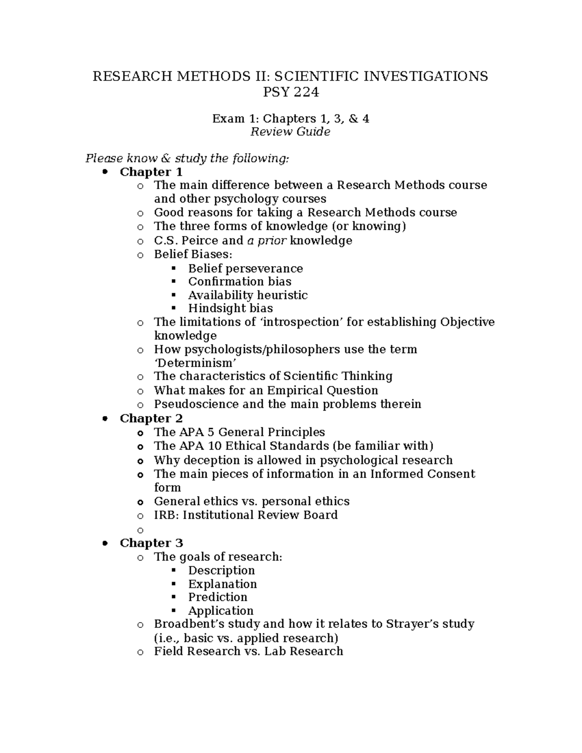 Exam 1 Study Guide Sp 2023 - RESEARCH METHODS II: SCIENTIFIC ...