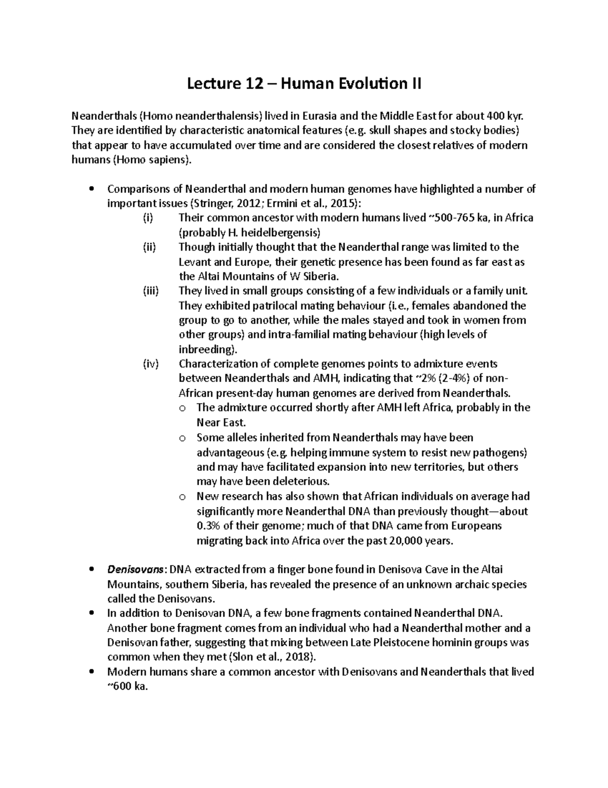 Lecture 12 – Human Evolution II - Lecture 12 – Human Evolution II ...