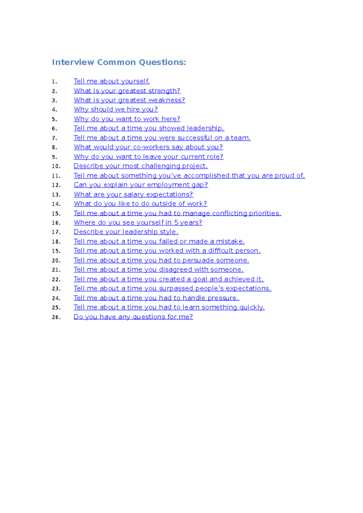 Interview Common Questions - Interview Common Questions: Tell me about ...
