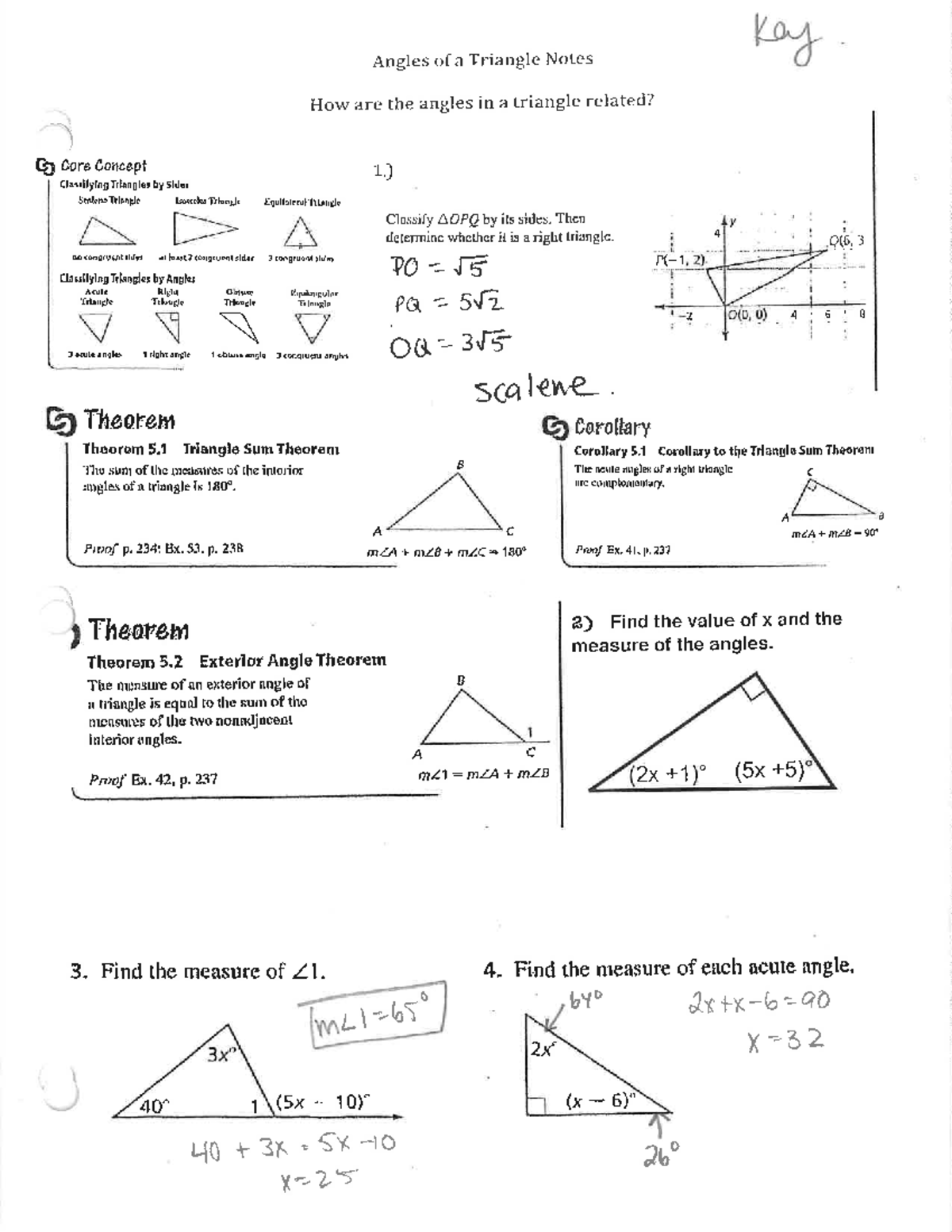 1- Triangle Notes KEY - twl - kay Angles of a Triangle Notes How are ...
