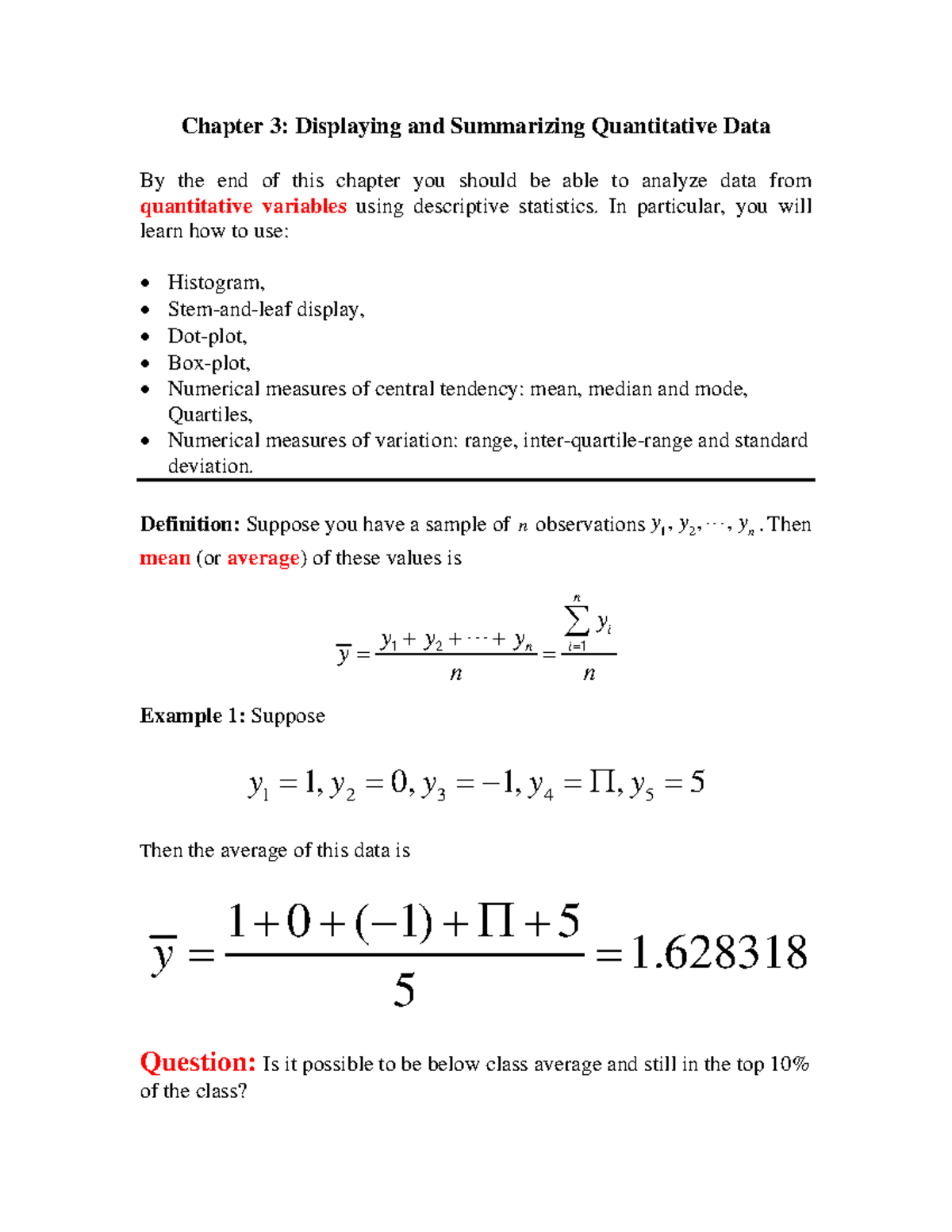 #3 Stat151- Chapter 3 - Notes - Chapter 3: Displaying and Summarizing ...