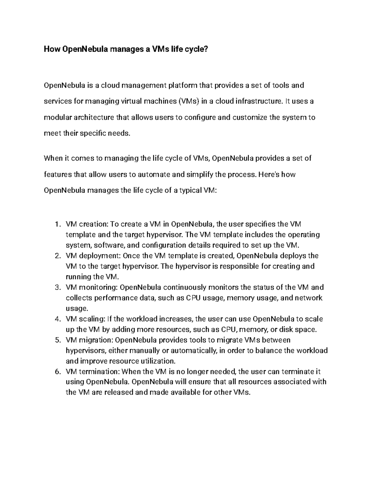 How Open Nebula manages a VMs life cycle - How OpenNebula manages a VMs ...