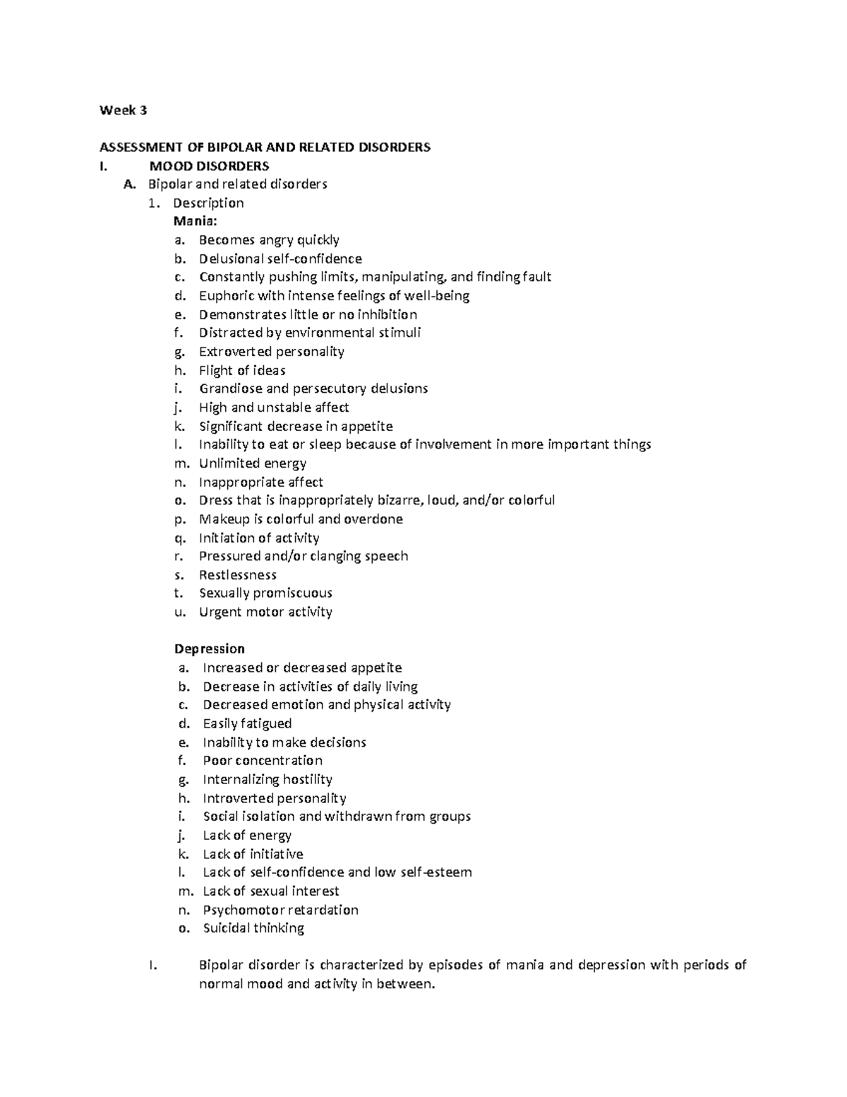 Week 3 Assessment of bipolar - Week 3 ASSESSMENT OF BIPOLAR AND RELATED ...