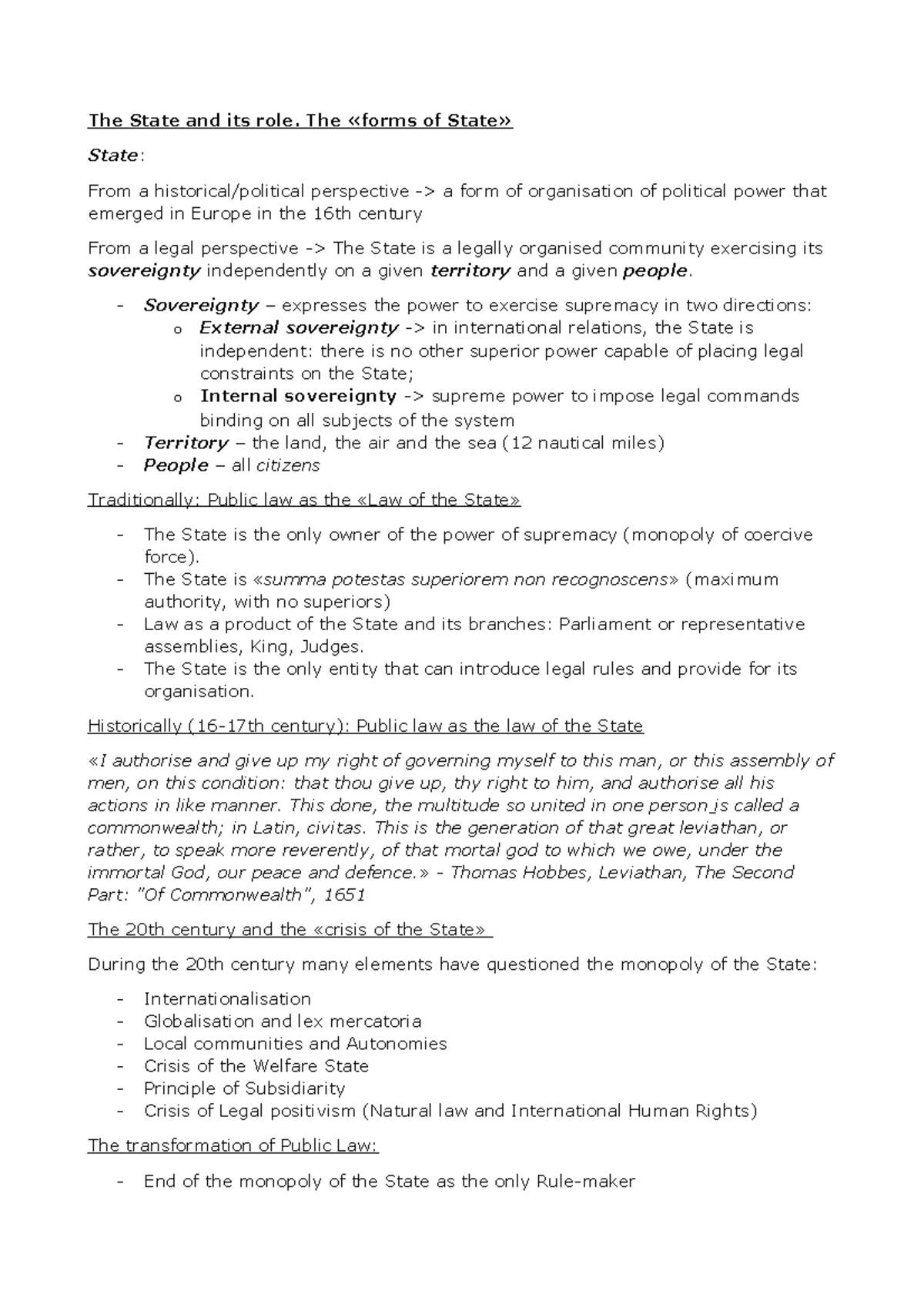The State and its organisation - The State and its role. The «forms of ...