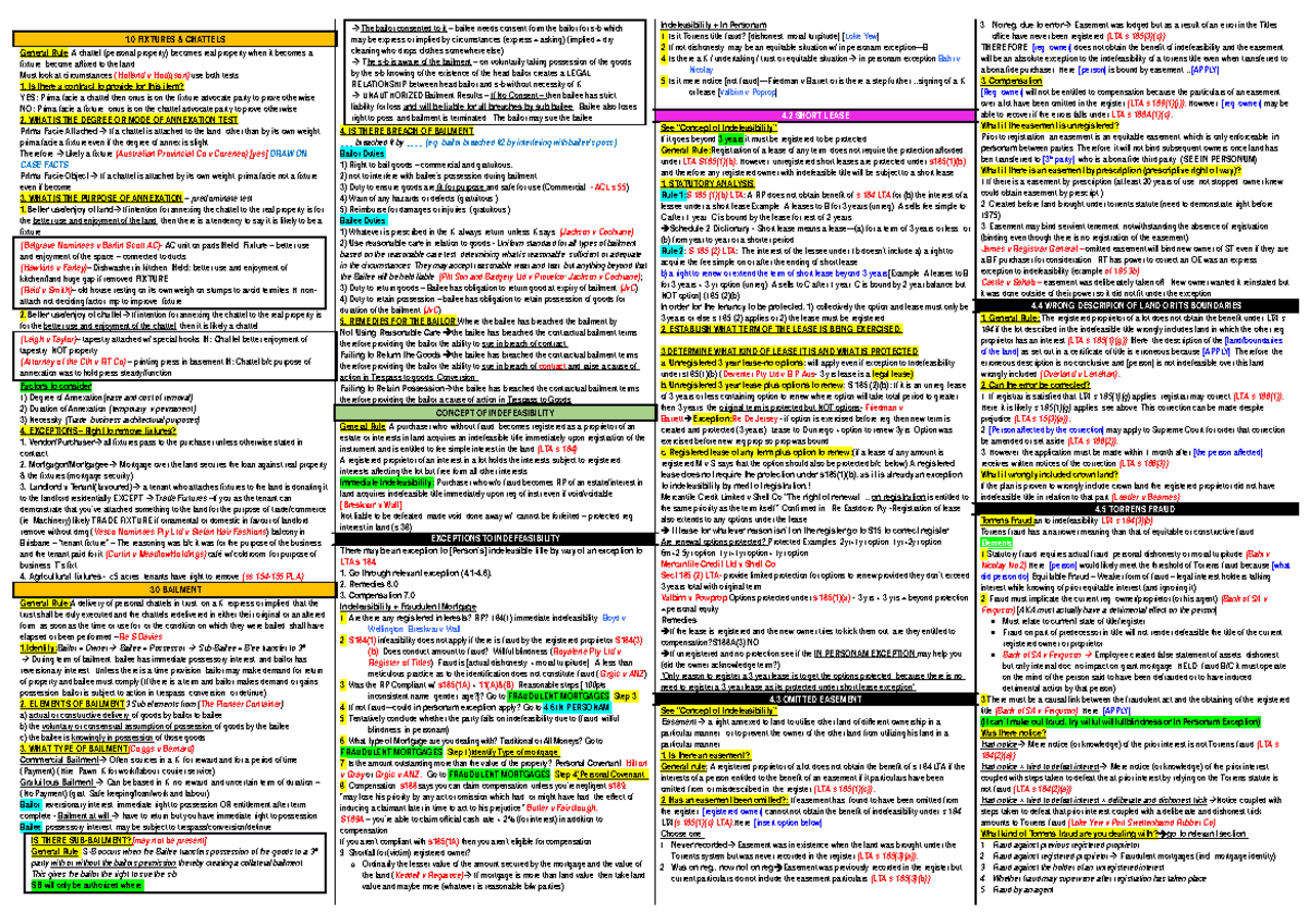 Final Property EXAM Template - 1 FIXTURES & CHATTELS General Rule: A ...