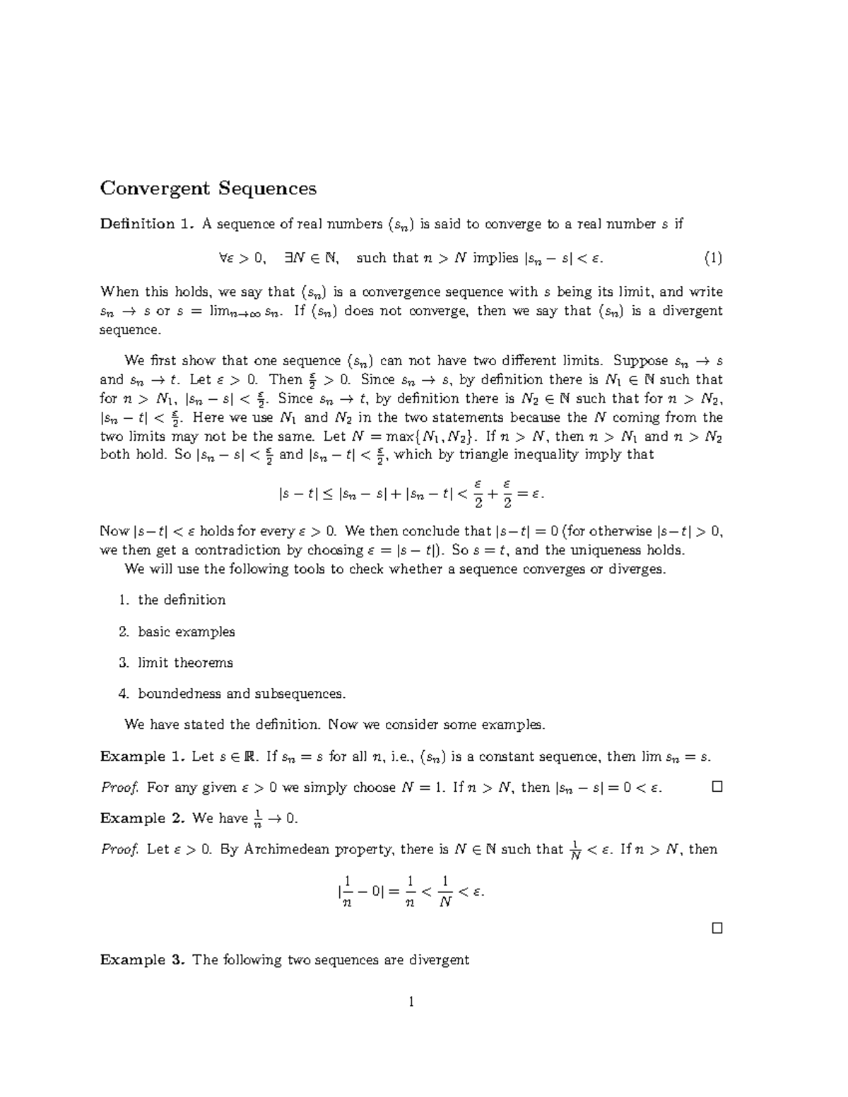 Notes 1 - programming skills - Convergent Sequences Definition 1. A ...