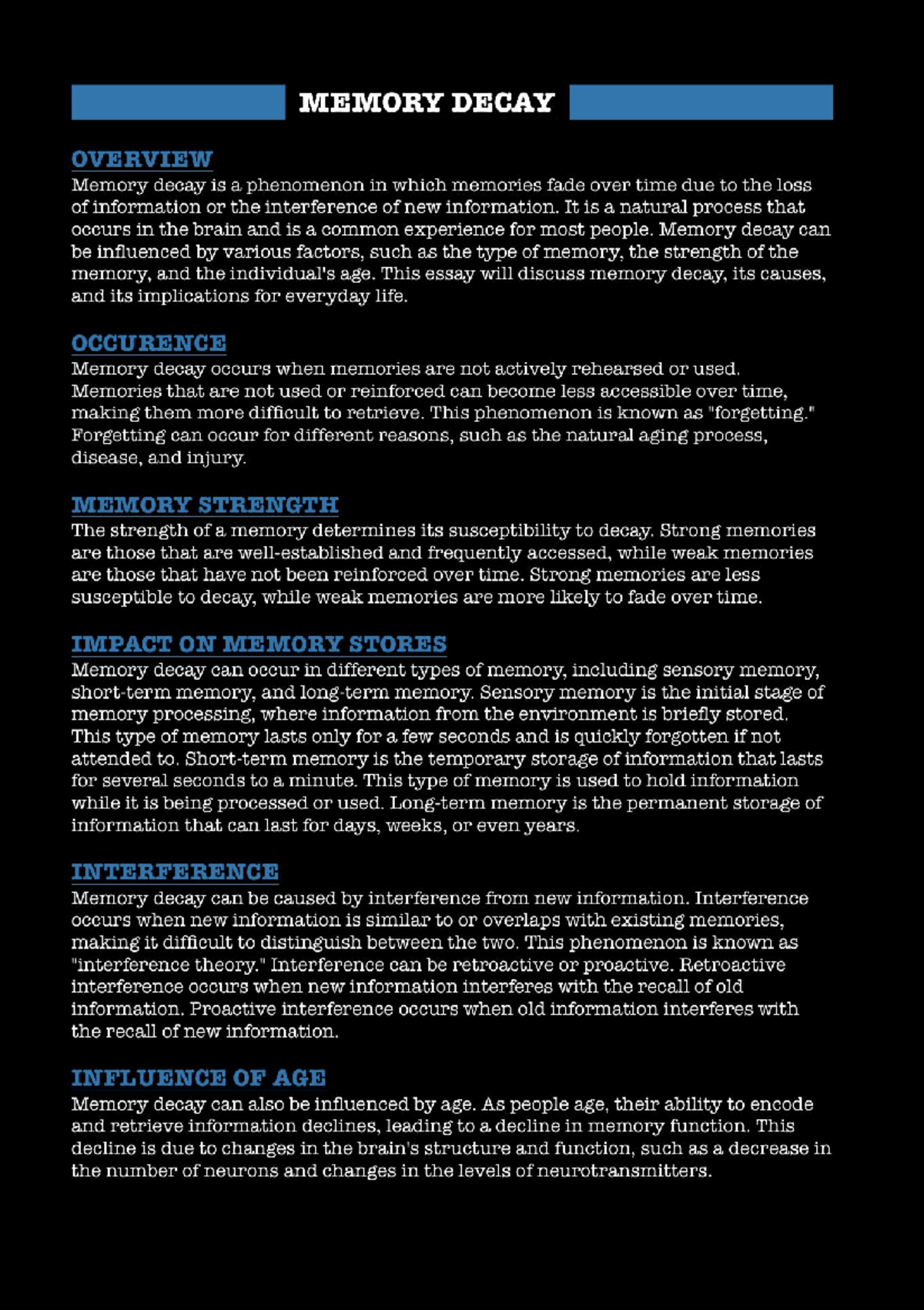 Summary: The Phenomenon of Memory Decay - 8638 - Studocu