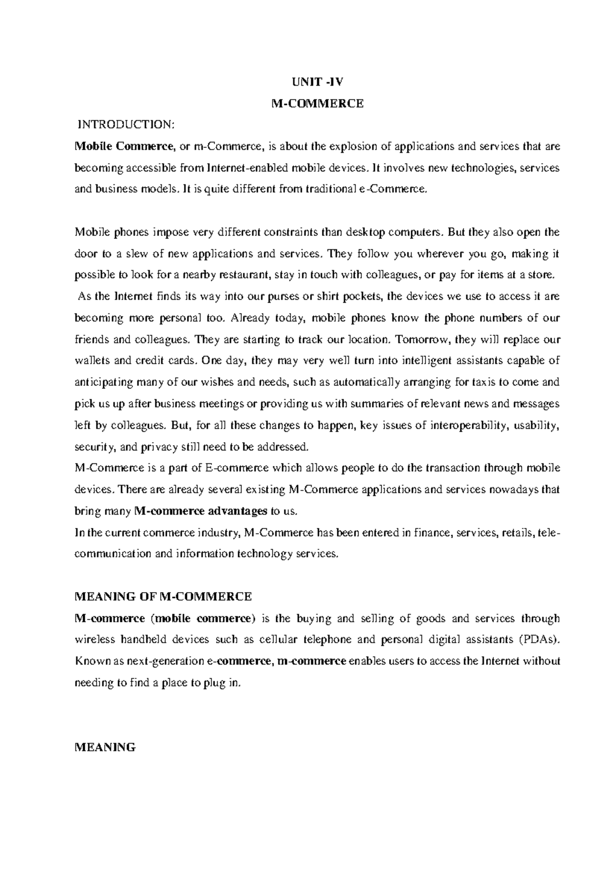 UNIT 4 - Mobile Commerce - UNIT - IV M-COMMERCE INTRODUCTION: Mobile ...