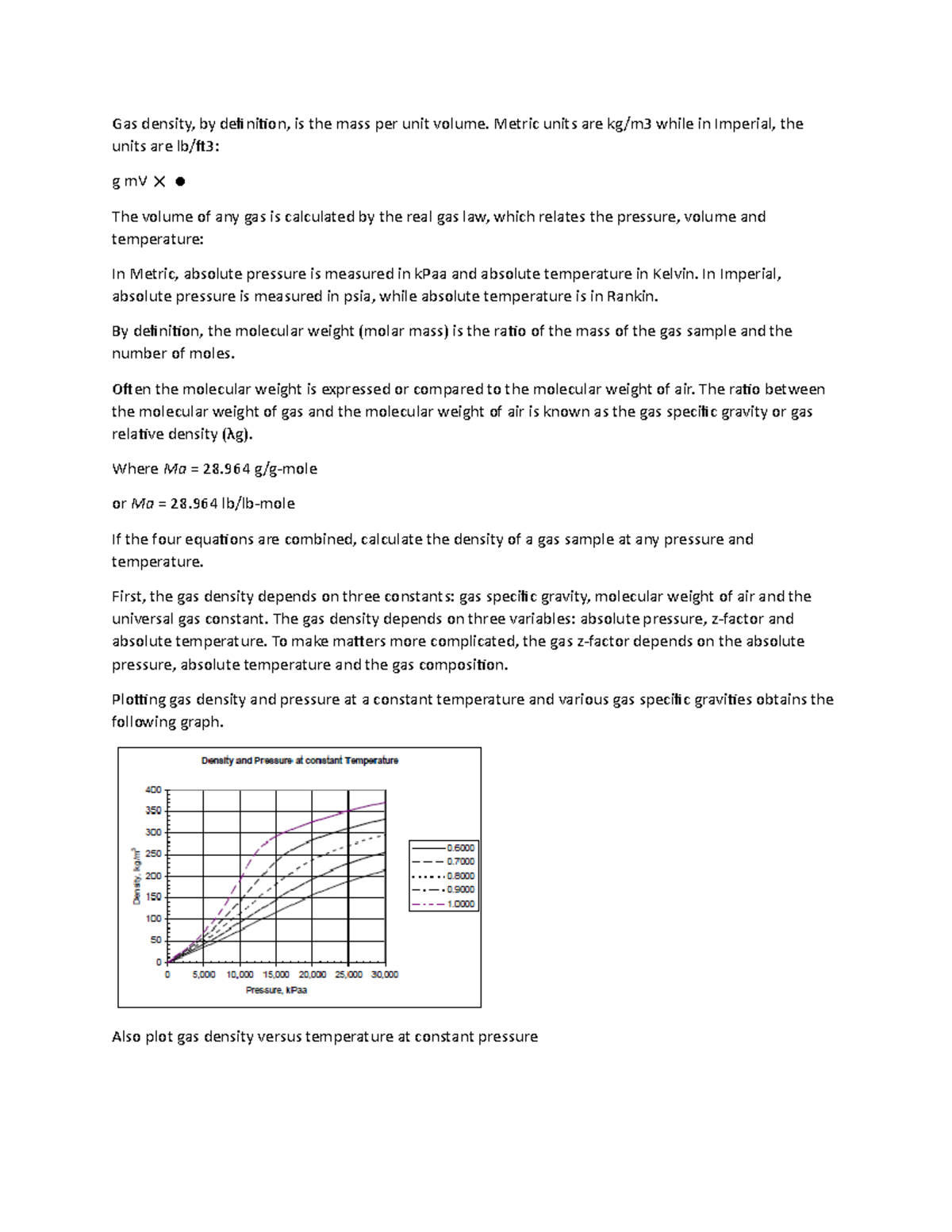 RESR 334 module 4 Static Bottomhole Pressure using Static Gradients - Gas density, by definition ...