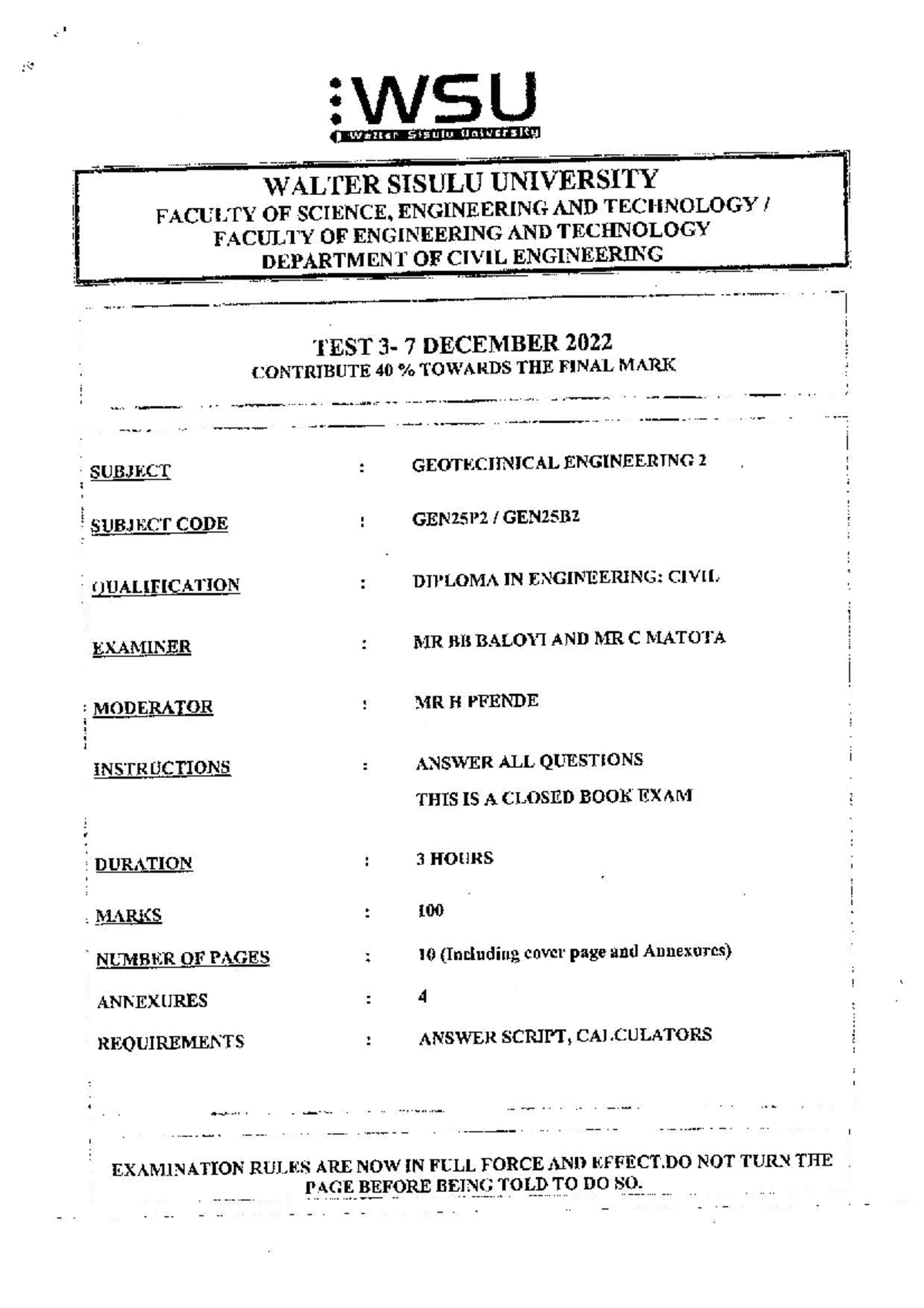 ND. Civil ENG. - Geotechnical ENG. 2 GEN25P2 GEN25B2 - B6260 - Studocu
