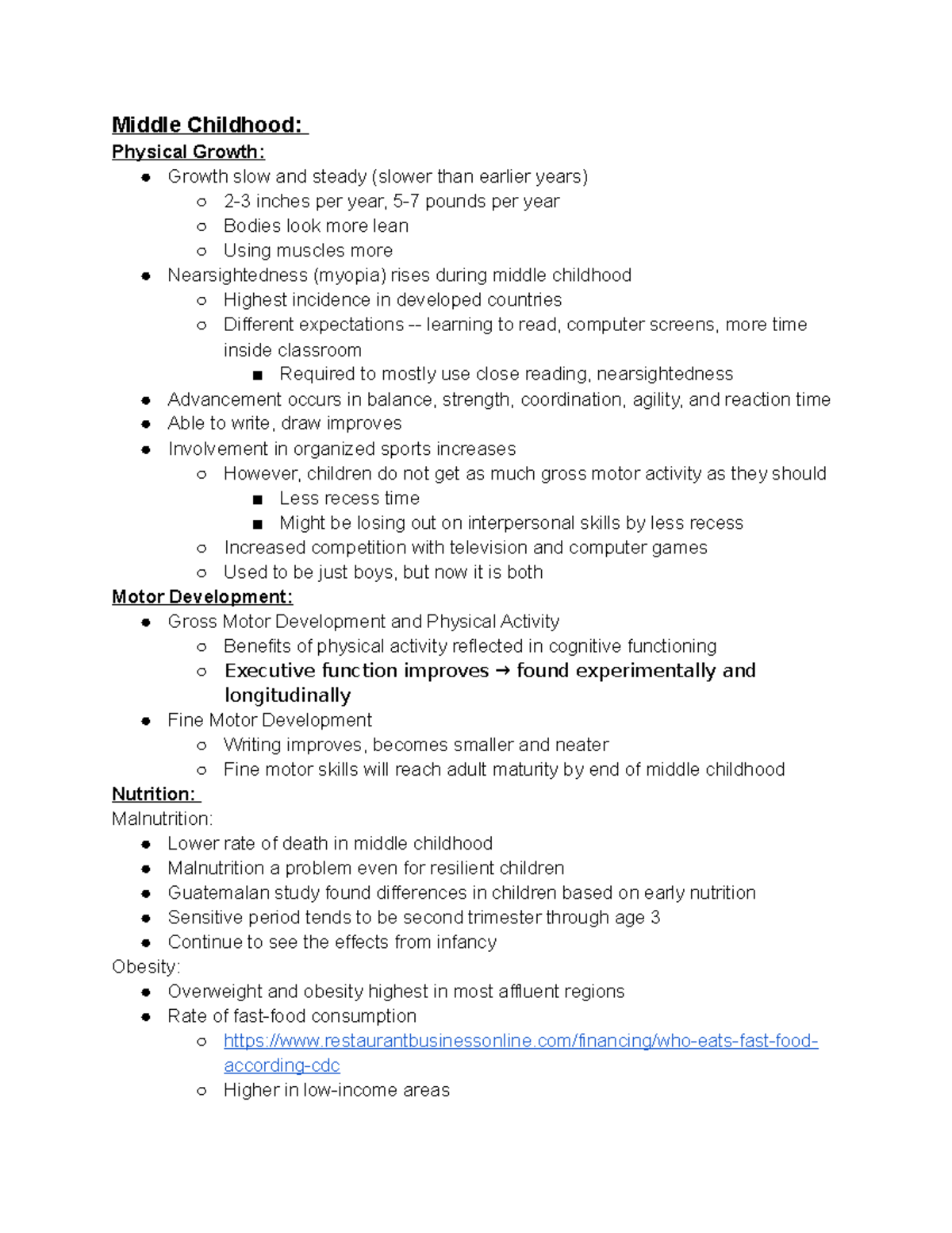 Developmental Notes 2nd half - Middle Childhood: Physical Growth ...